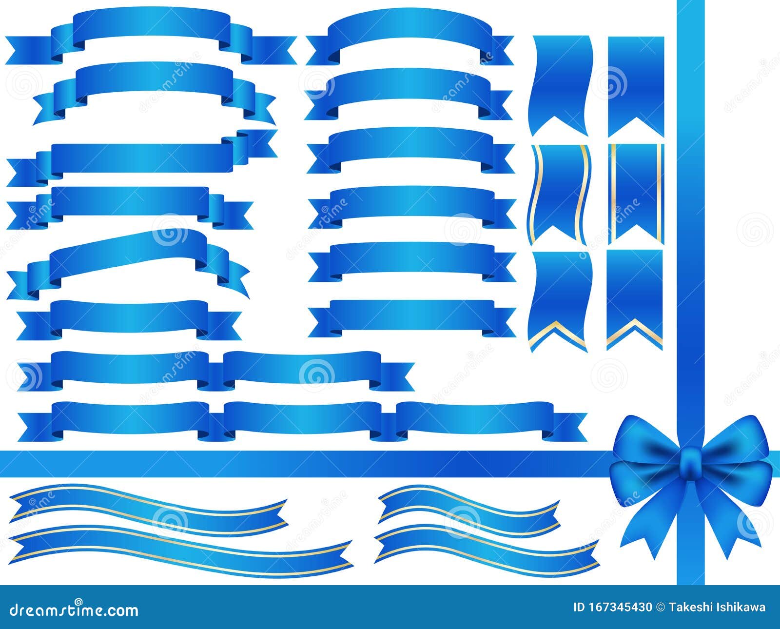 Set of Assorted Blue Ribbons Isolated on a White Background. Stock ...