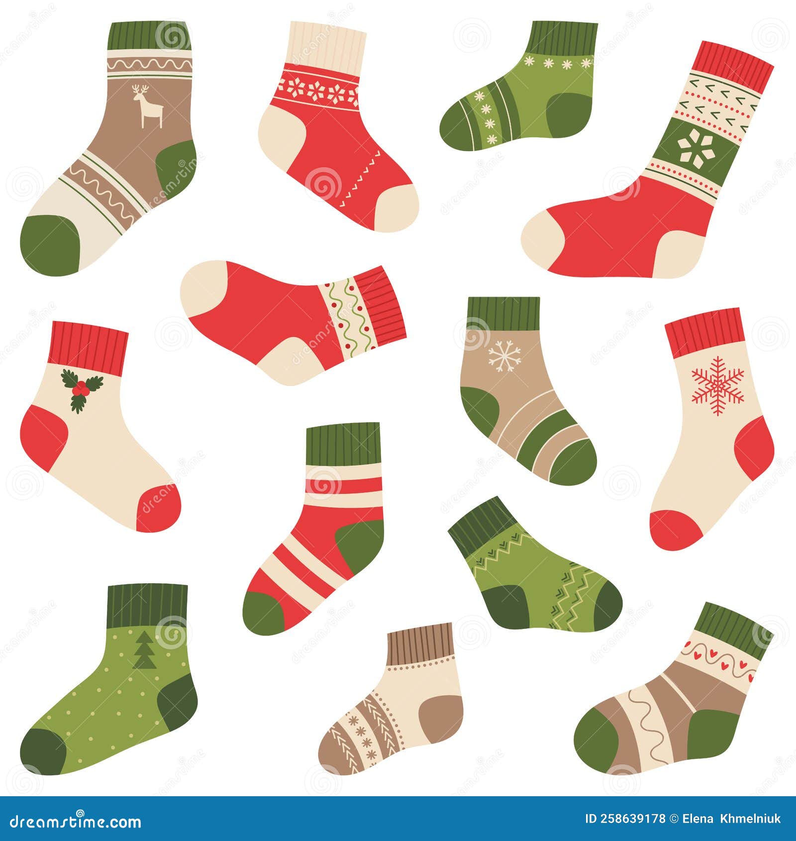 Set of Assorted Christmas and Winter Socks. Vector Illustration in Flat ...