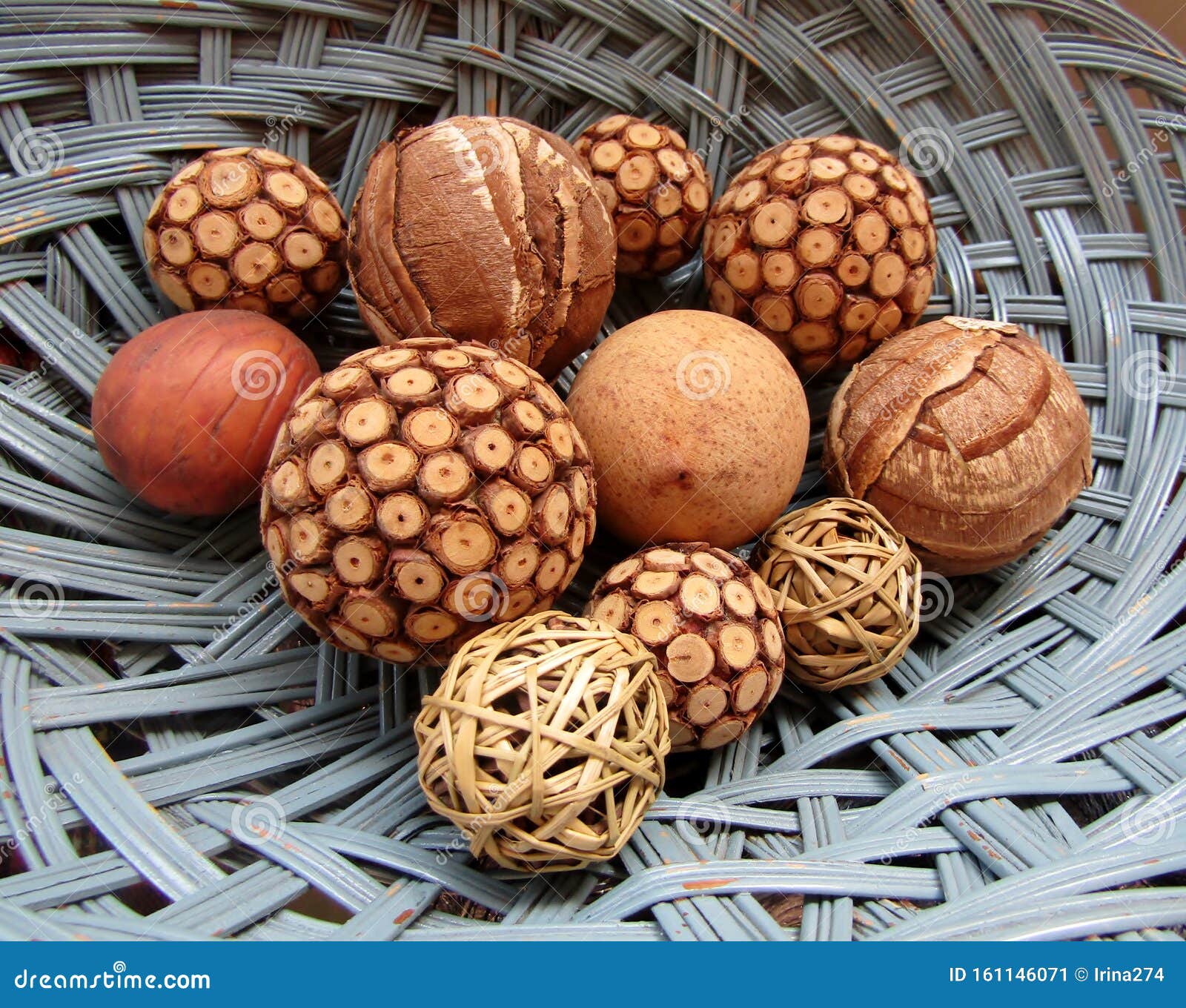 Set of Assorted Decorative Balls Made from Natural Materials Stock ...