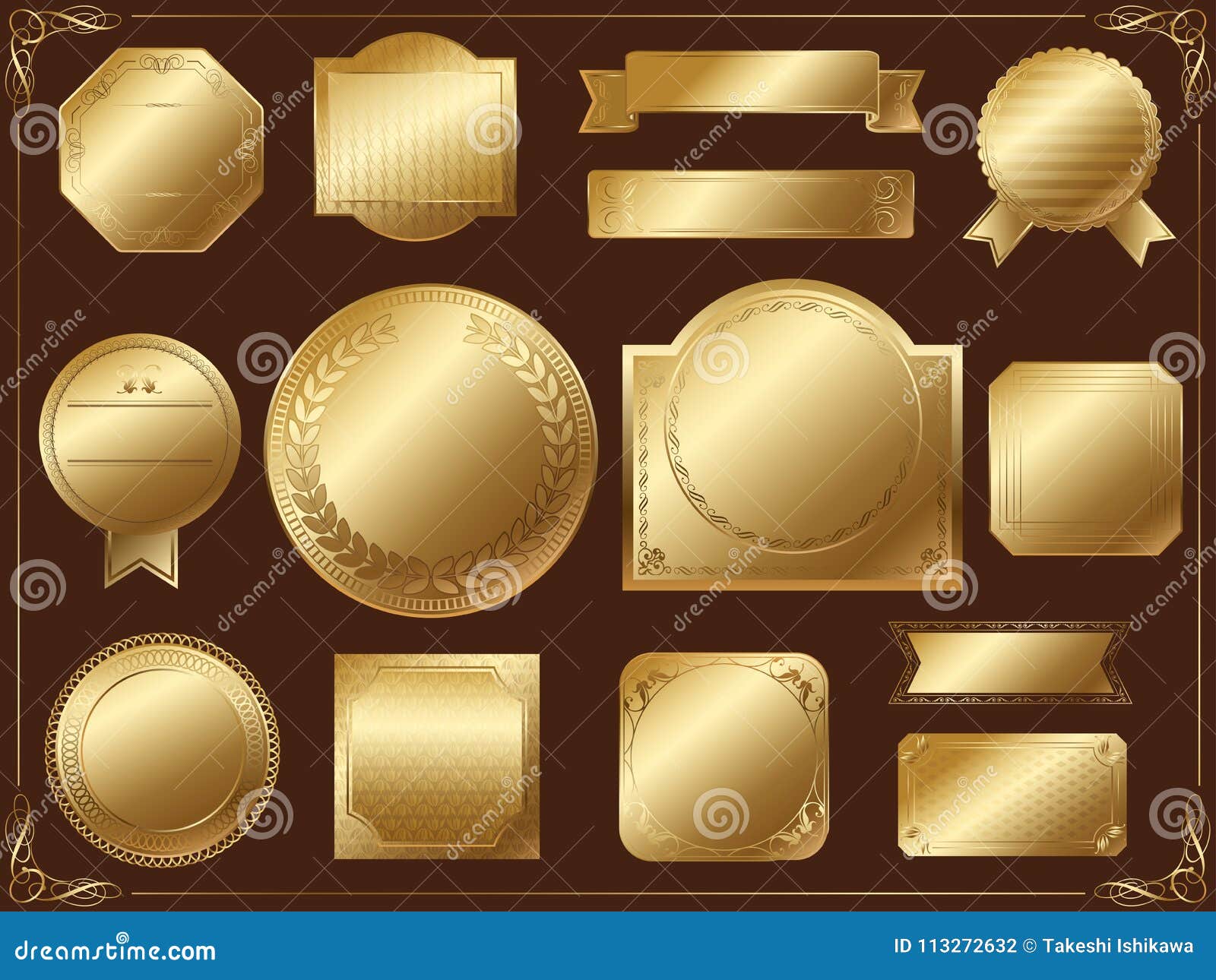 Set Of Assorted Gold Ribbons Isolated On White Background. Royalty-Free ...