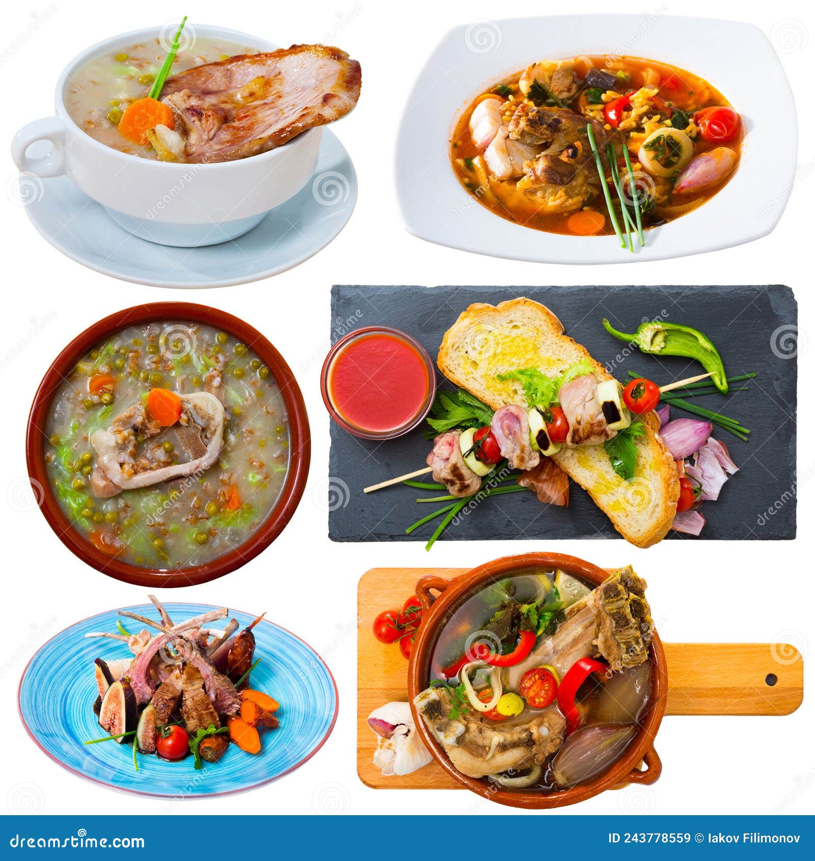 Set of Lamb Dishes Isolated Stock Image - Image of lamb, tomato: 243778559
