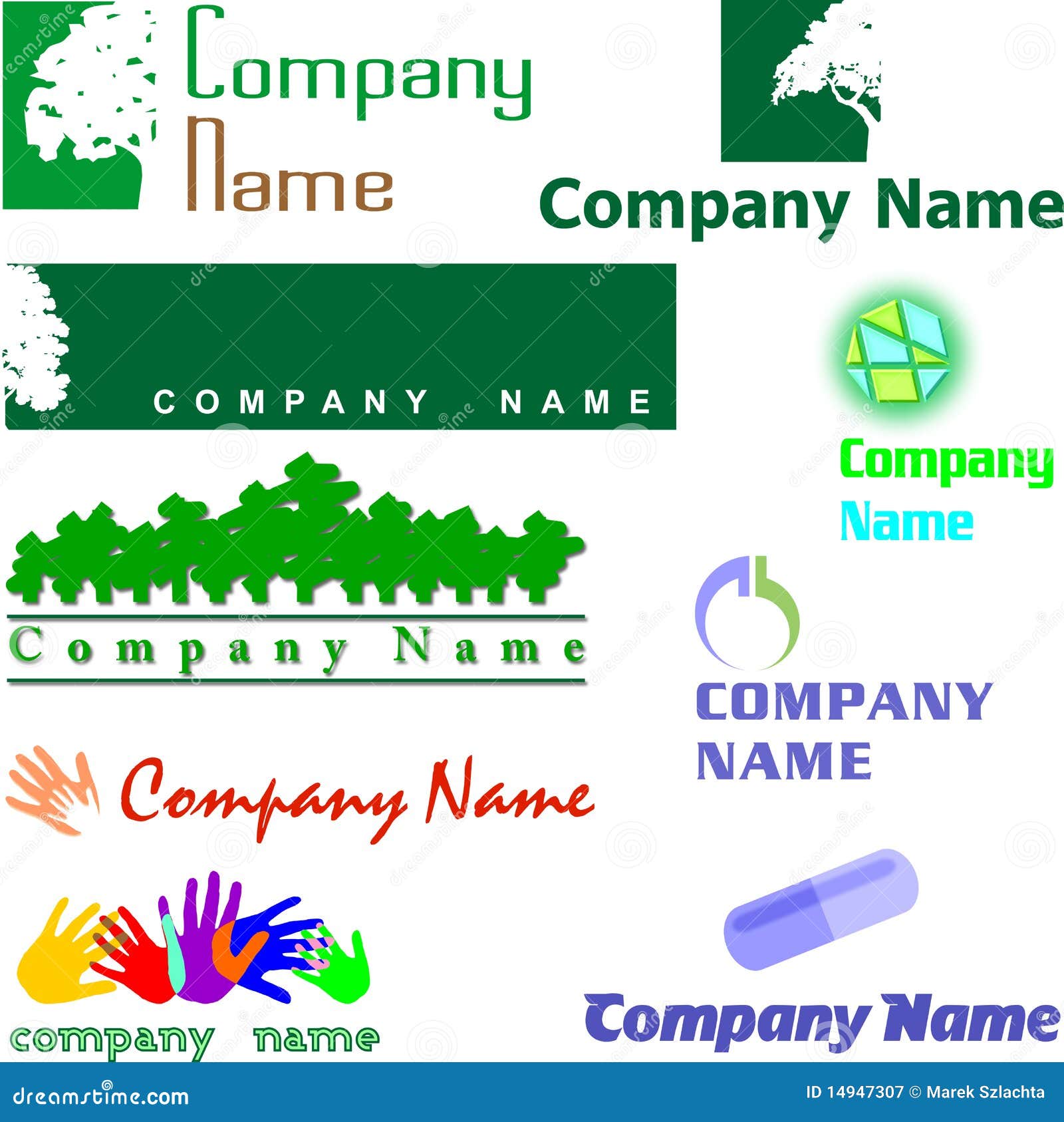 Set of Assorted Logo Examples Stock Vector - Illustration of firm, pill ...
