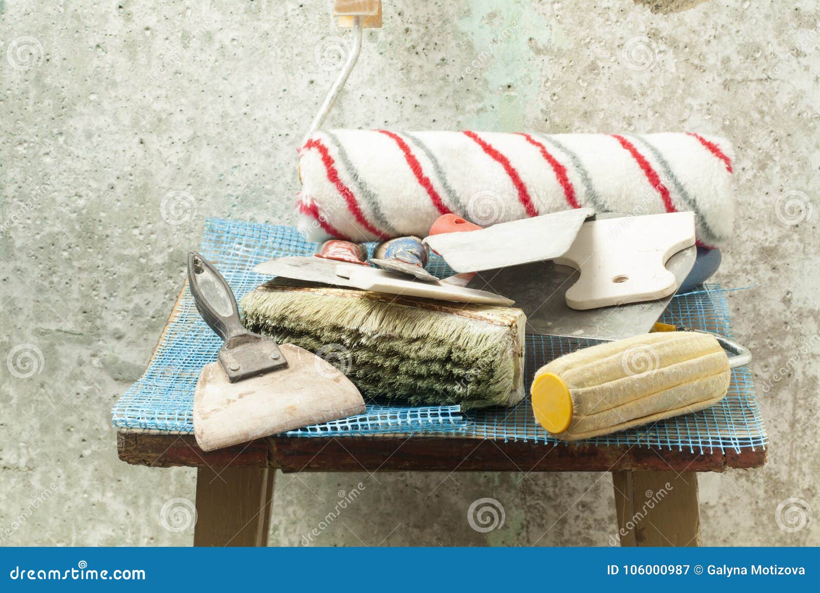 Set of Assorted Plaster Trowel Tools and Spatula. Copy Space for Text ...