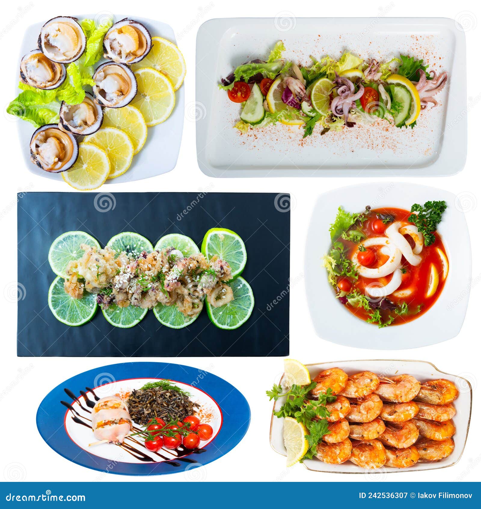 Set of Assorted Seafood Dishes Stock Image - Image of stew, prawn ...