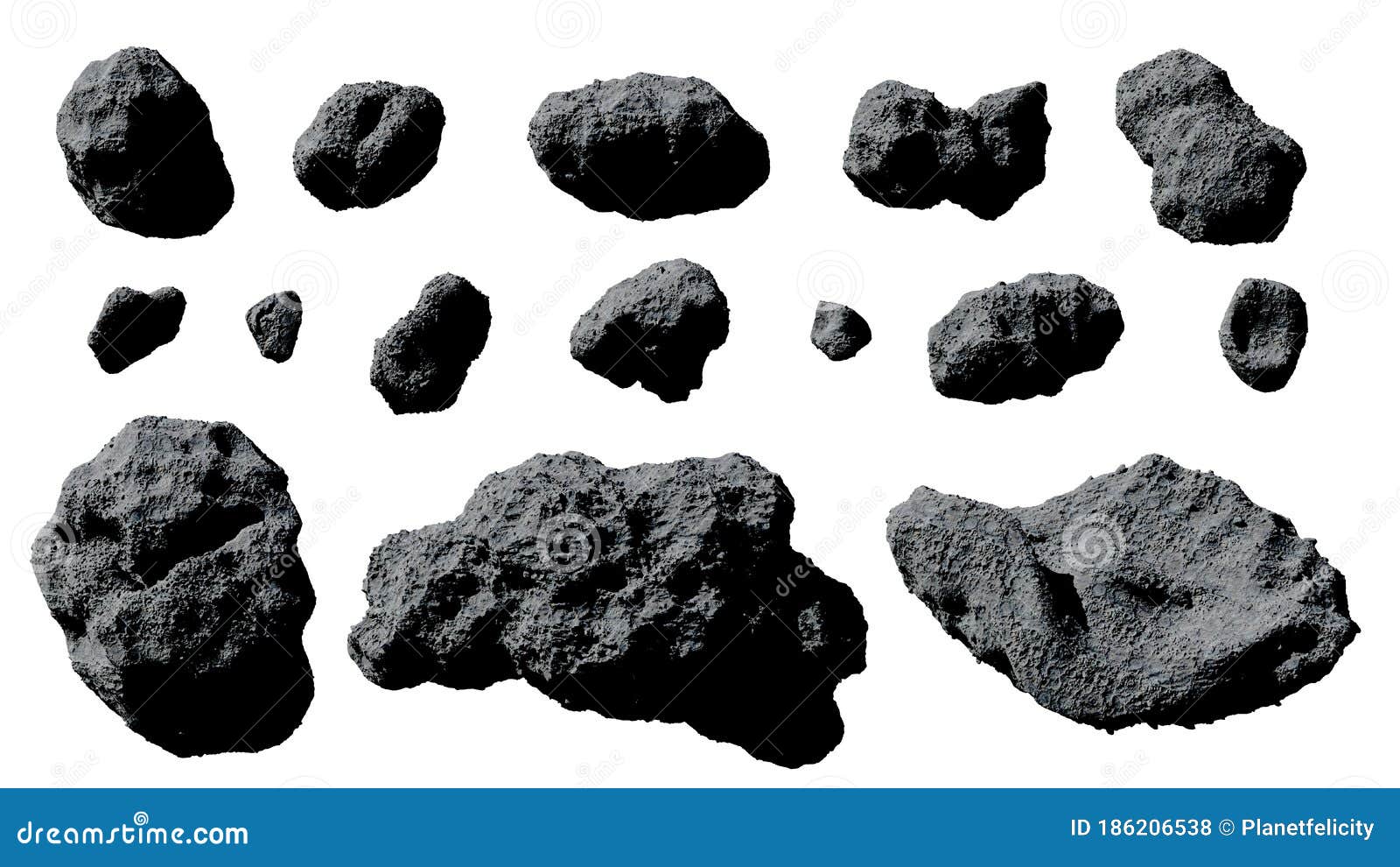 Set of Asteroids Isolated on White Background Stock Photo - Image of ...