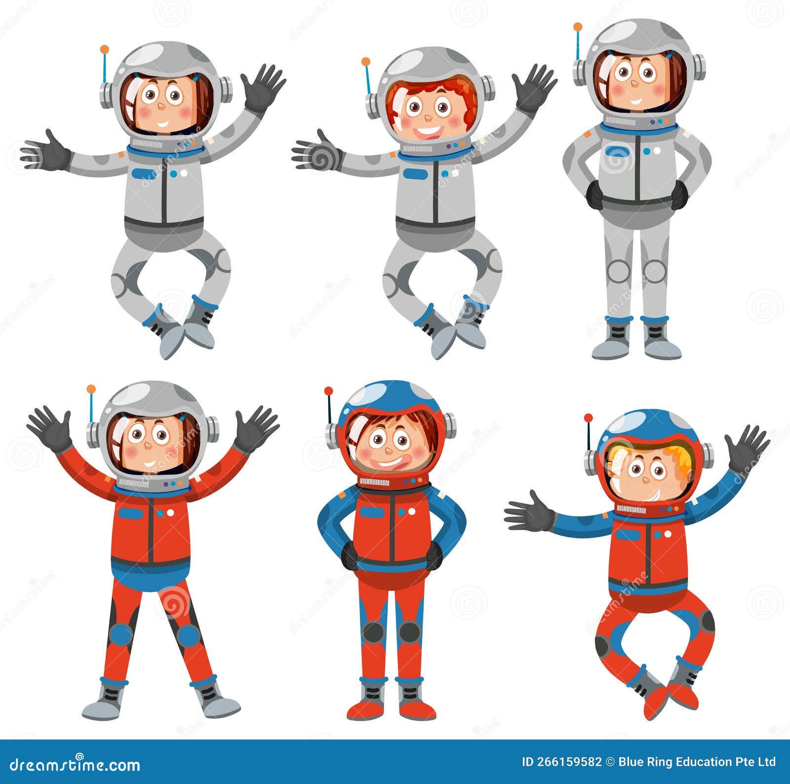 Set of Astronaut Cartoon Characters Stock Vector - Illustration of ...