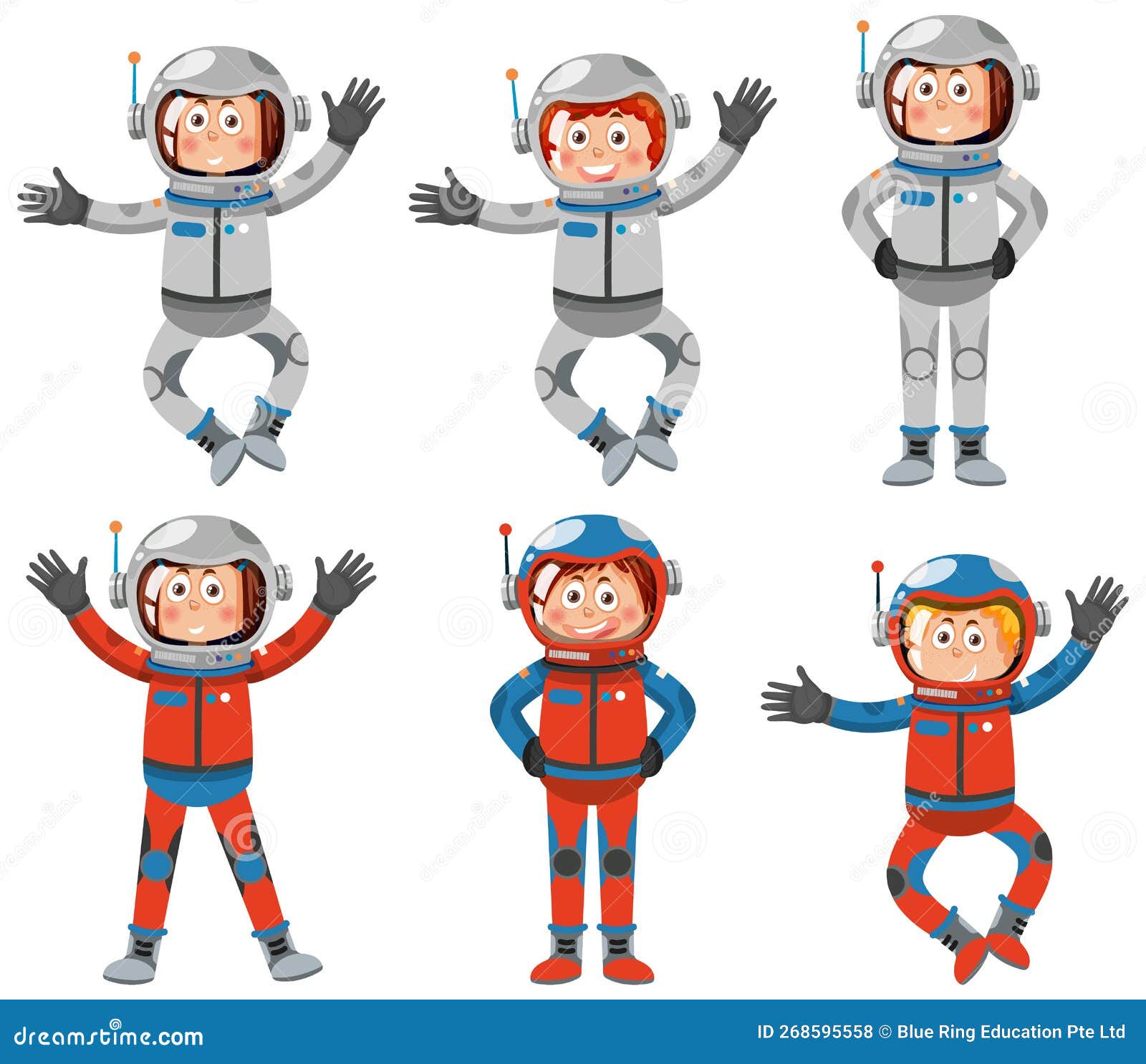 Set of Astronaut Cartoon Characters Stock Vector - Illustration of ...