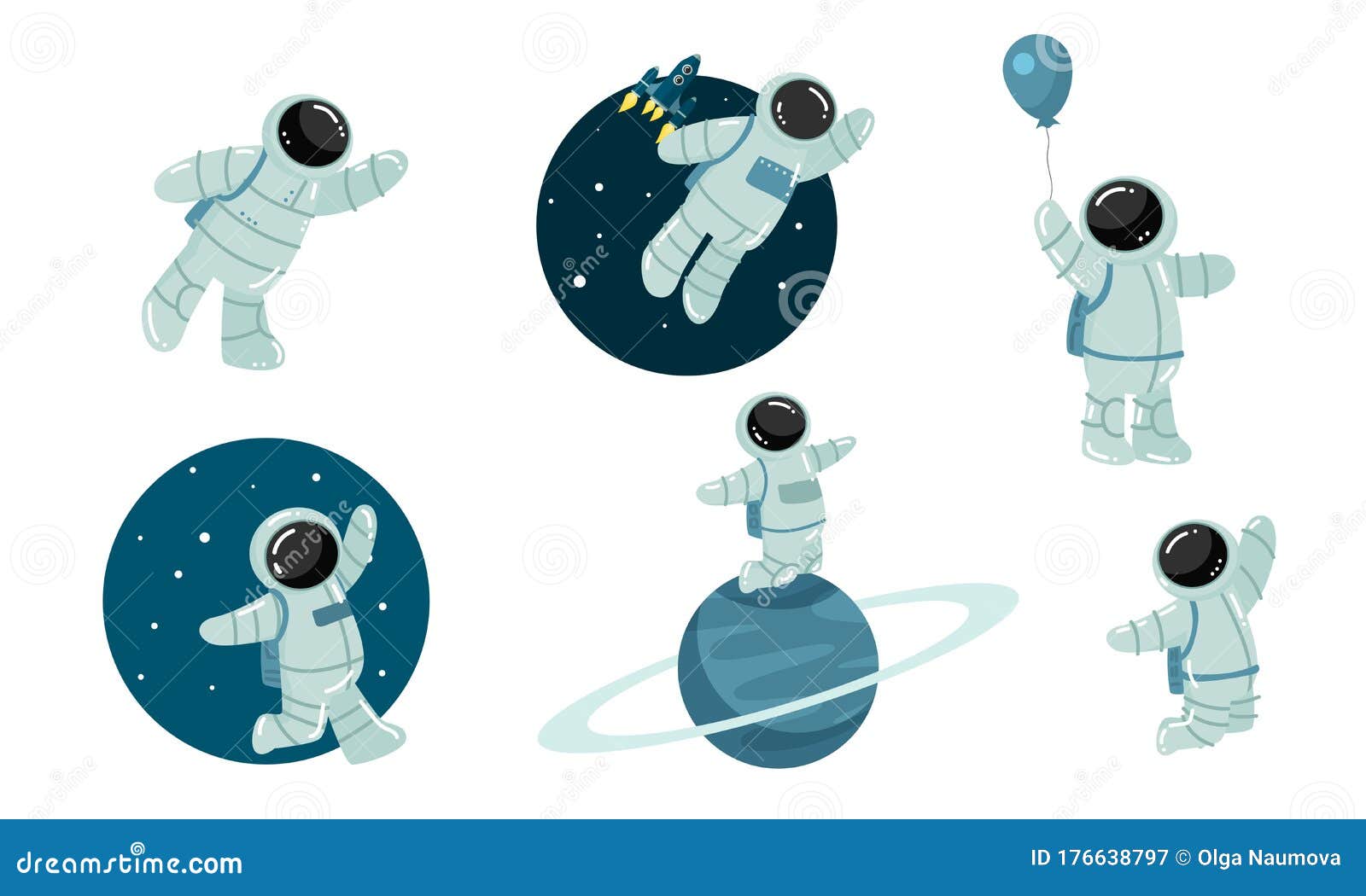 Set of Astronaut Discovering Outer Space. Vector Illustration in Flat ...