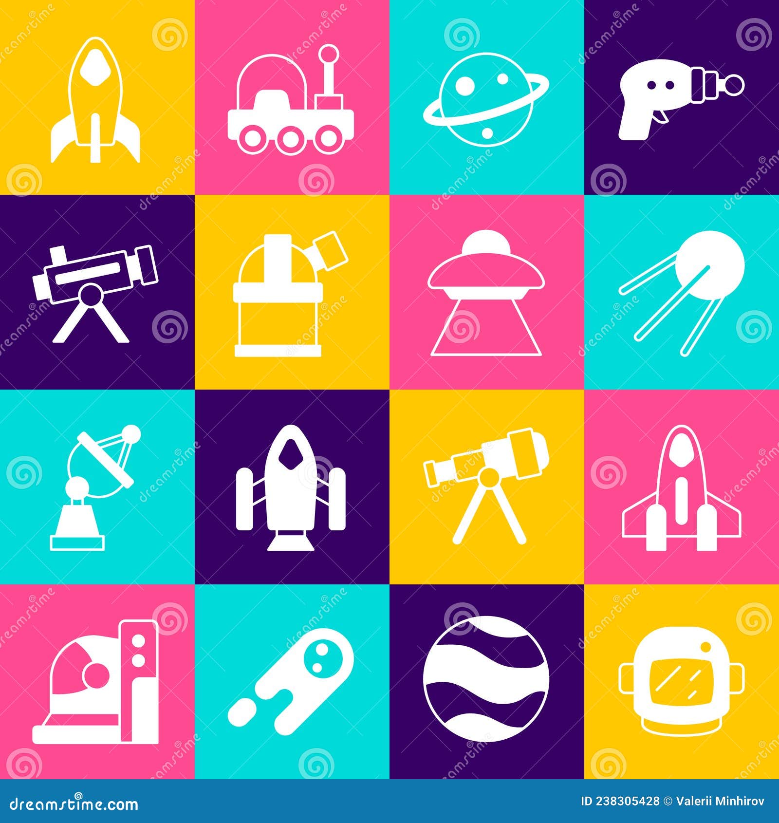 Set Astronaut Helmet, Rocket Ship, Satellite, Planet Saturn ... Set Astronaut Helmet, Rocket Ship, Satellite, Planet Saturn ...