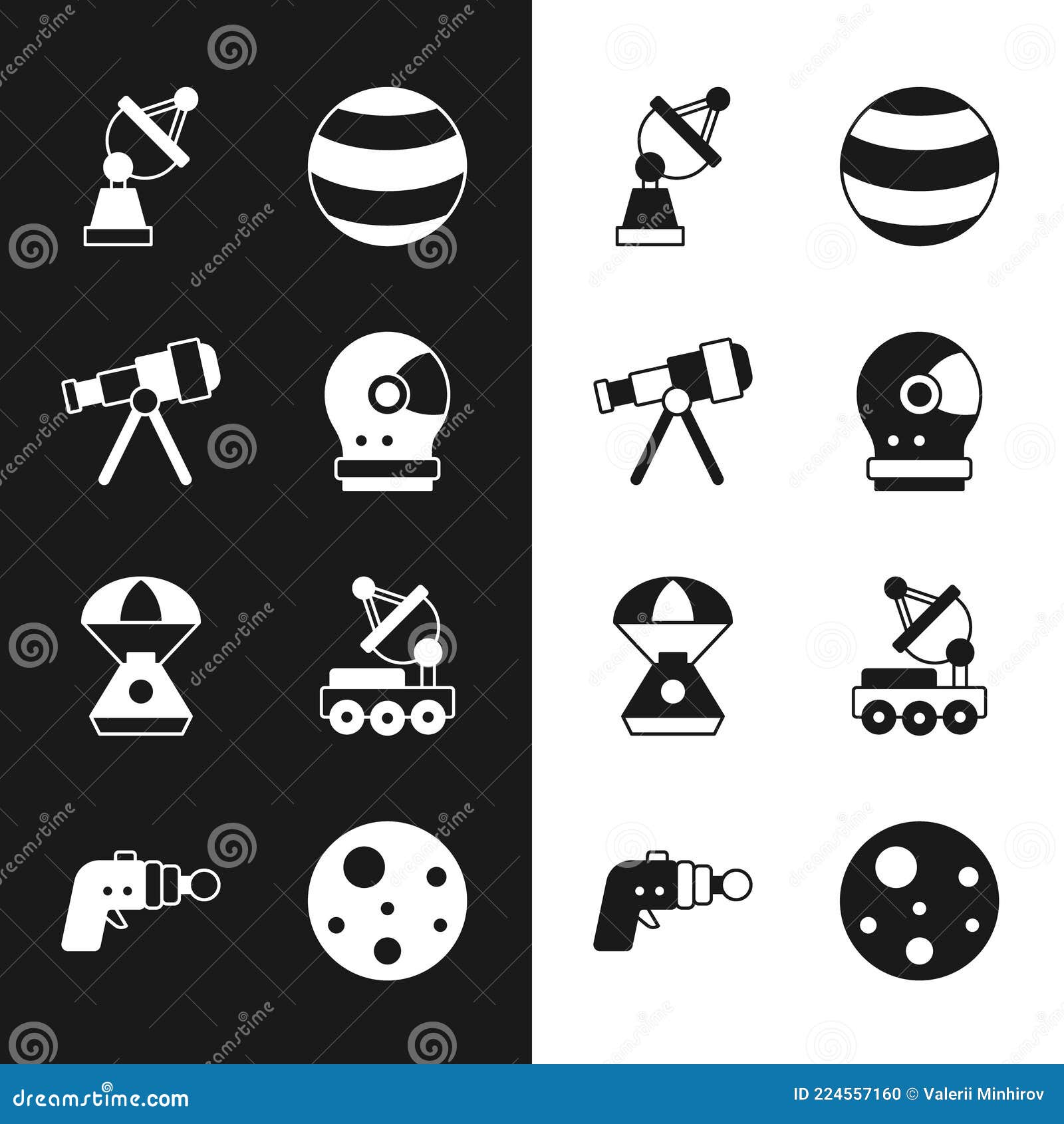 Set Astronaut Helmet, Telescope, Satellite Dish, Planet, Space Capsule ... Set Astronaut Helmet, Telescope, Satellite Dish, Planet, Space Capsule ...