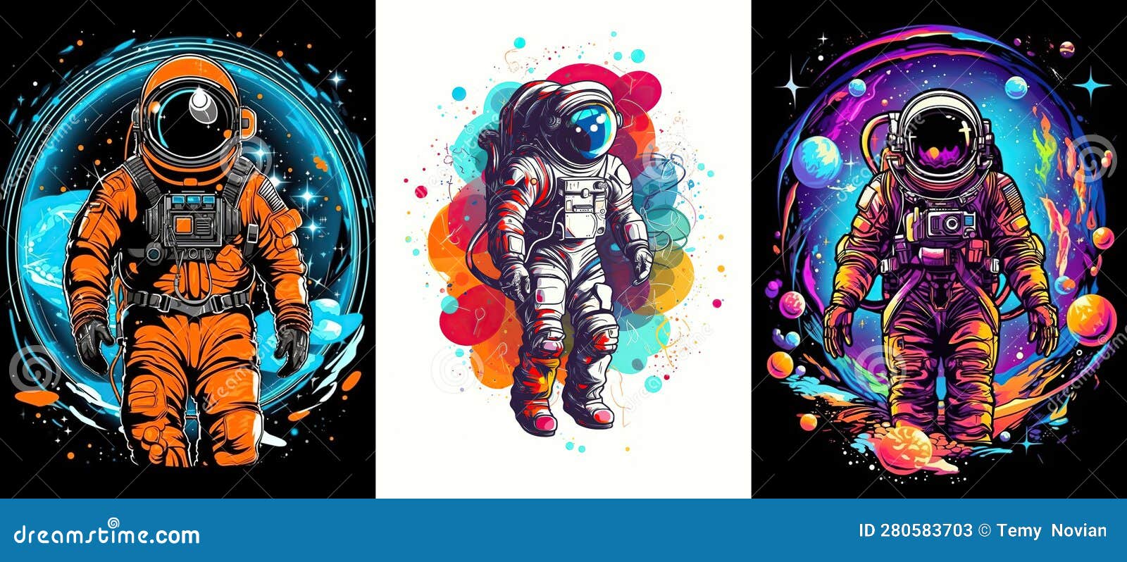 Set of Astronaut in Various Poses in Outer Space. Generative Ai Stock ...