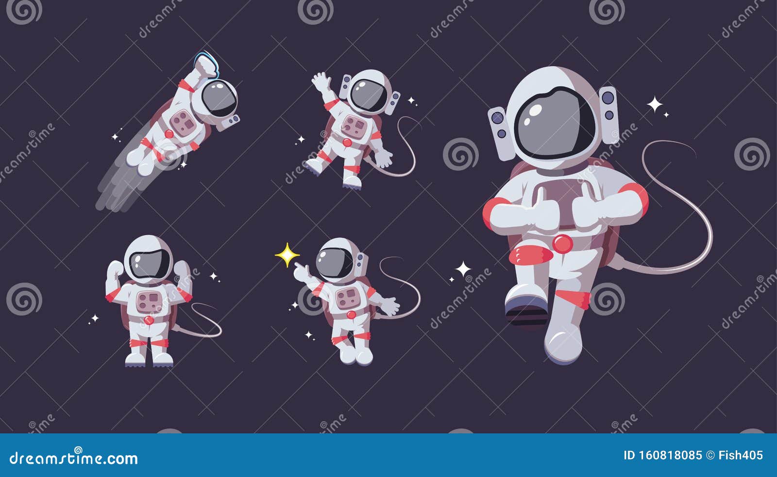 Set of Astronaut in Various Poses in Outer Space. Spaceman Exploration ...
