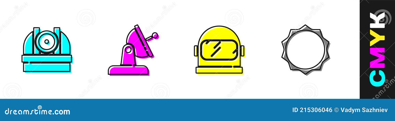 Set Astronomical Observatory, Satellite Dish, Astronaut Helmet and Sun ... Set Astronomical Observatory, Satellite Dish, Astronaut Helmet and Sun ...