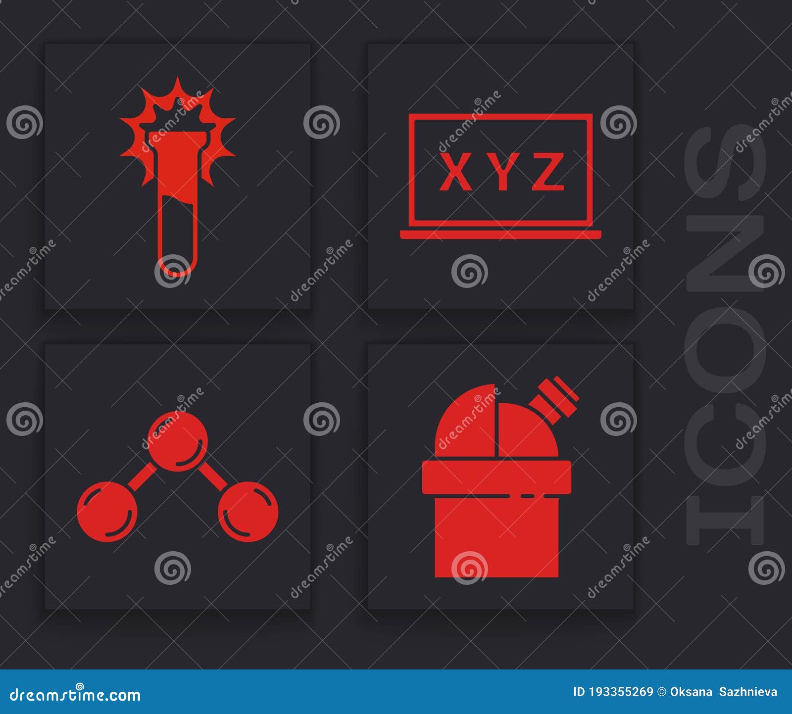 Set Astronomical Observatory, Test Tube And Flask, XYZ Coordinate ... Set Astronomical Observatory, Test Tube And Flask, XYZ Coordinate ...