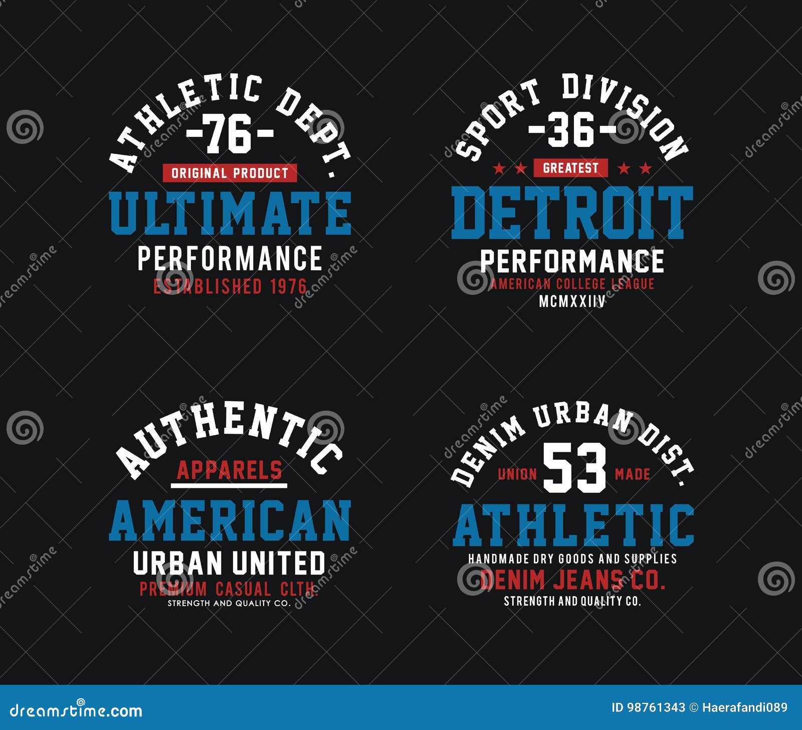Set Athletic Typography Design Stock Vector - Illustration of original ...
