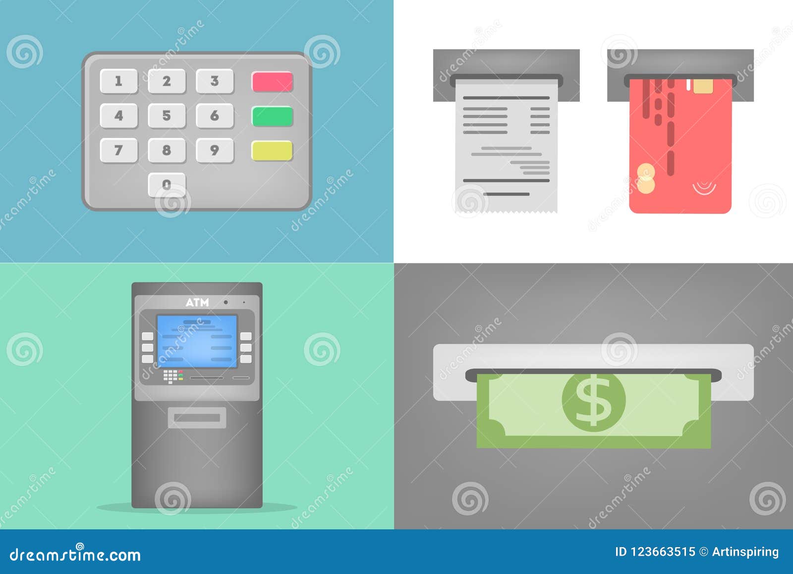 Set of ATM operations stock vector. Illustration of money - 123663515