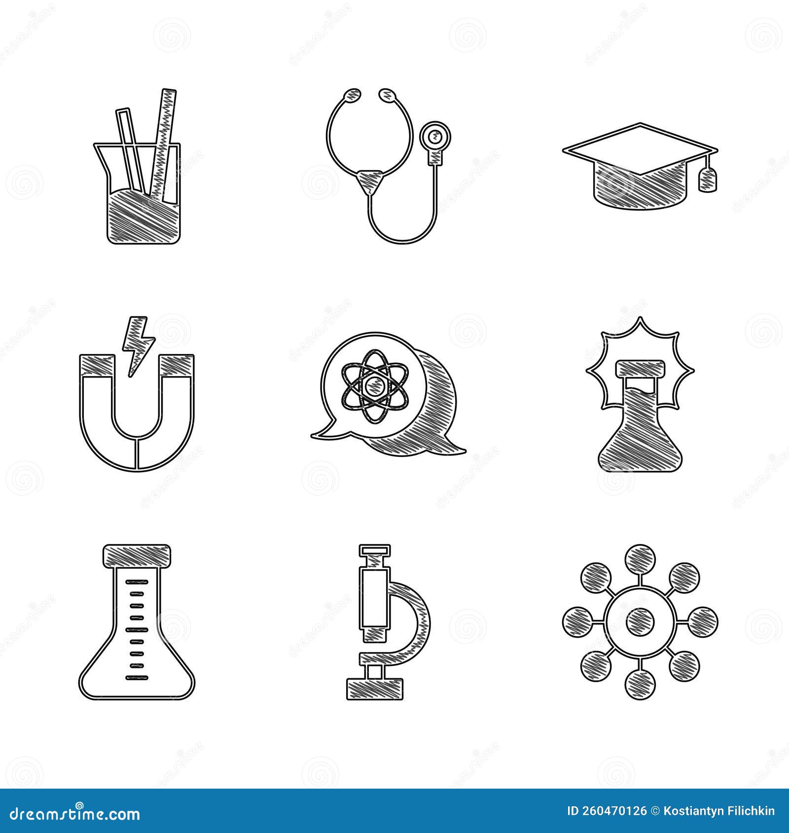 Set Atom, Microscope, Virus, Explosion in the Flask, Test Tube, Magnet ... Set Atom, Microscope, Virus, Explosion in the Flask, Test Tube, Magnet ...