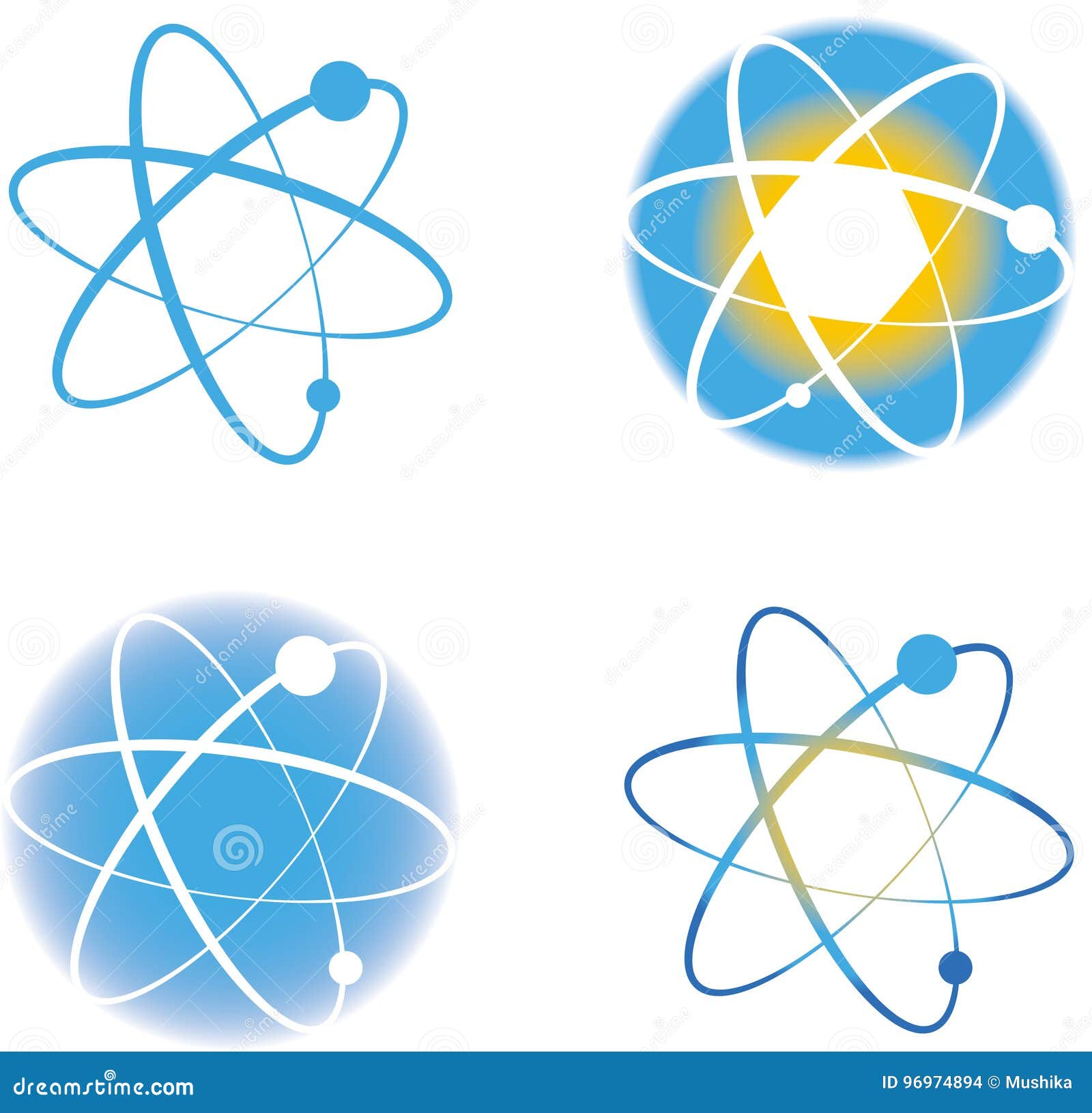 Atom Logos Set Isolated On White Background. Structure Of The Nucleus ...