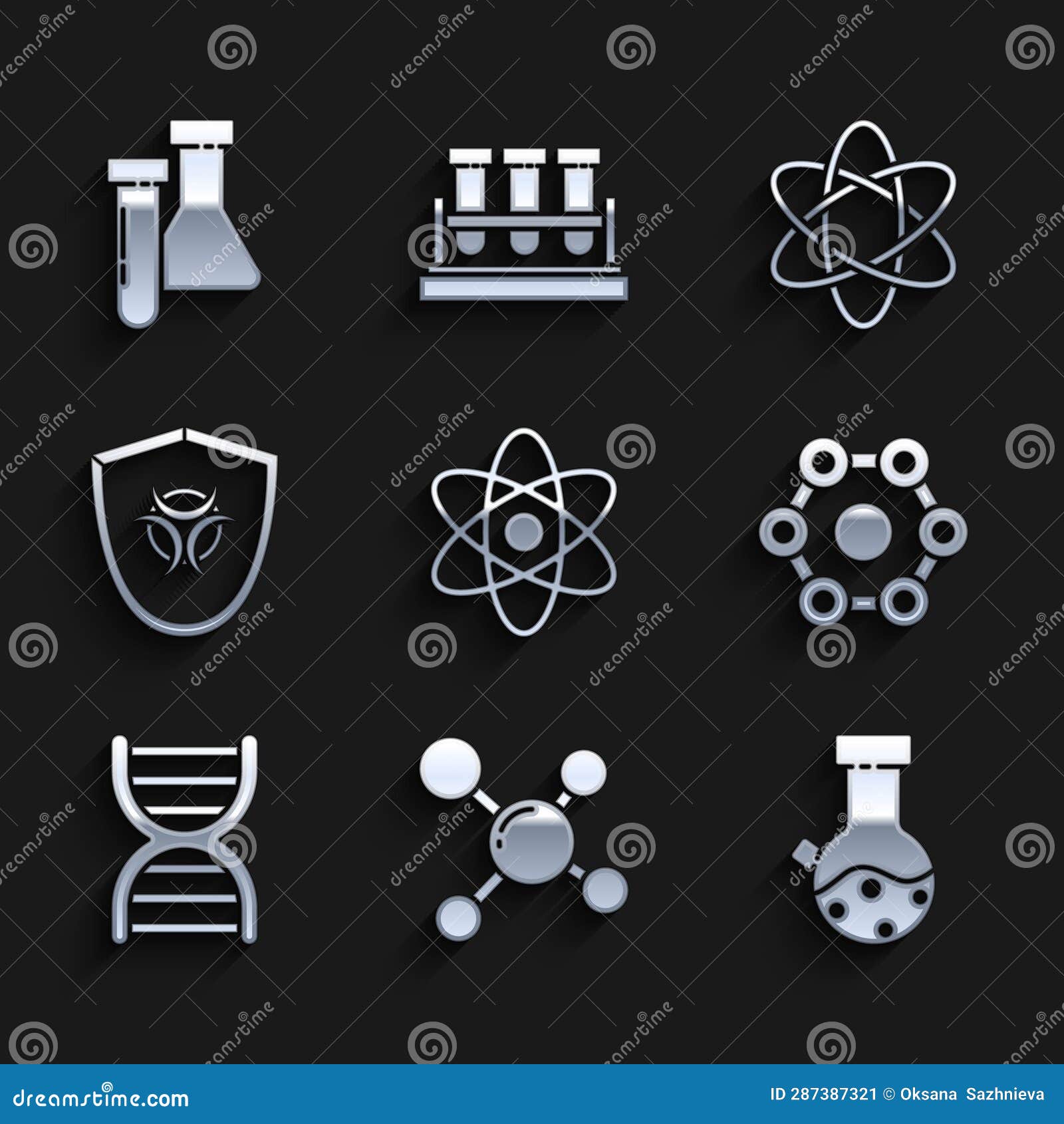 Set Atom, Molecule, Test Tube and Flask Chemical, Chemical Formula, DNA ...