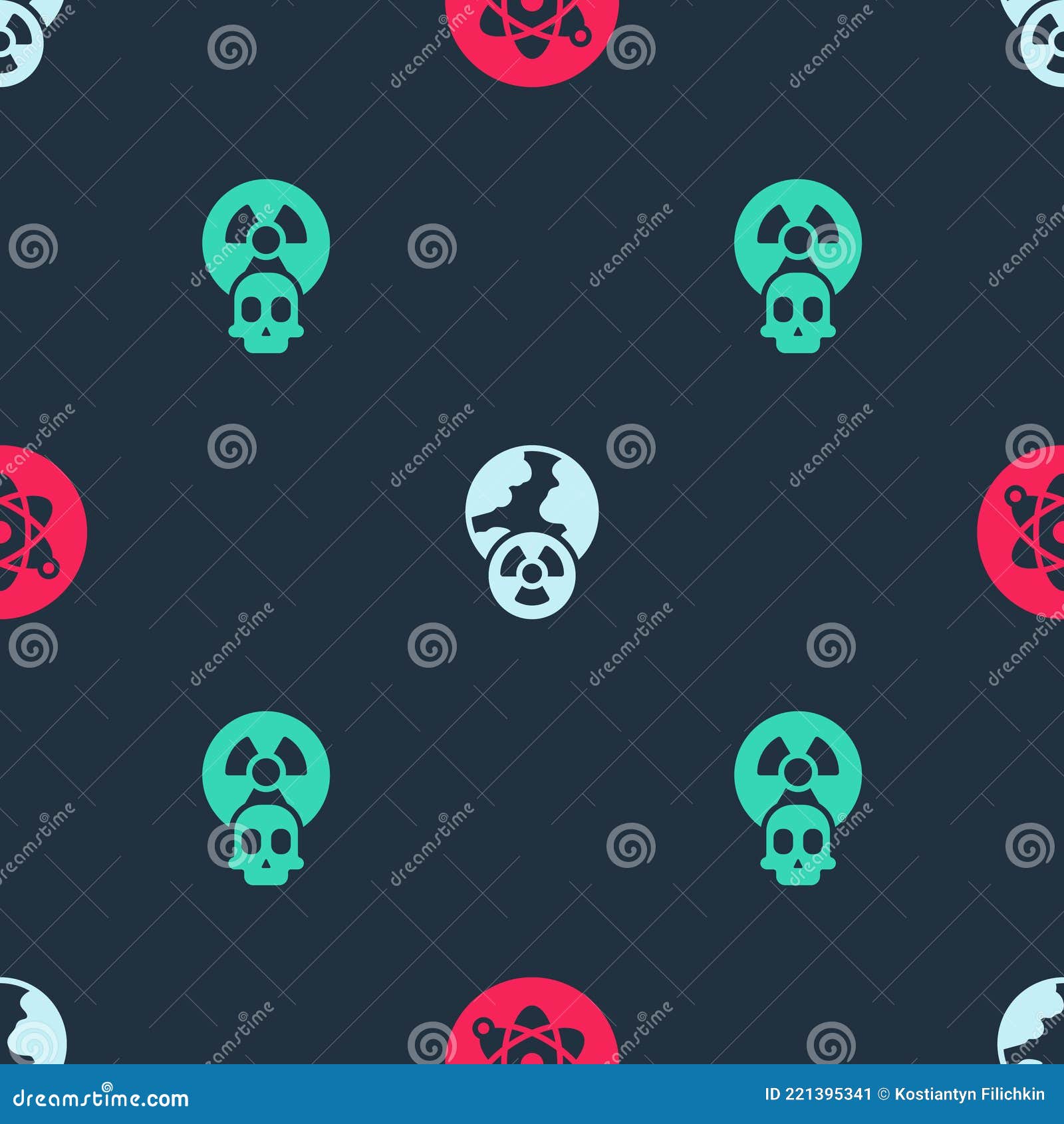 Set Atom, Planet Earth and Radiation and Radioactive on Seamless ...