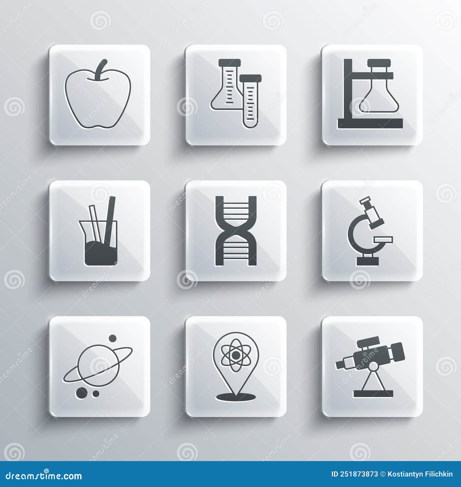 Set Atom, Telescope, Microscope, DNA Symbol, Planet Saturn, Laboratory ... Set Atom, Telescope, Microscope, DNA Symbol, Planet Saturn, Laboratory ...