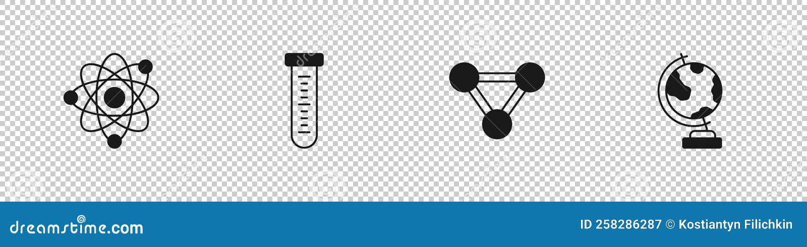 Set Atom, Test Tube, Molecule and Earth Globe Icon. Vector Stock Vector ...