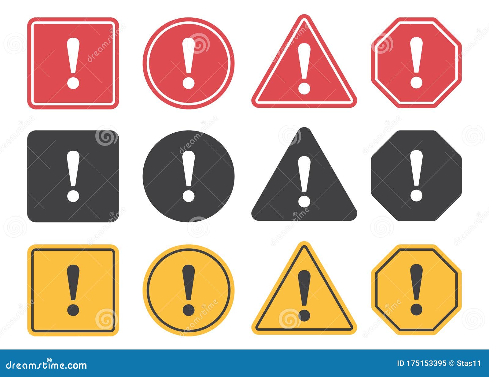 Set of Attention Icons in a Flat Design Stock Vector - Illustration of ...