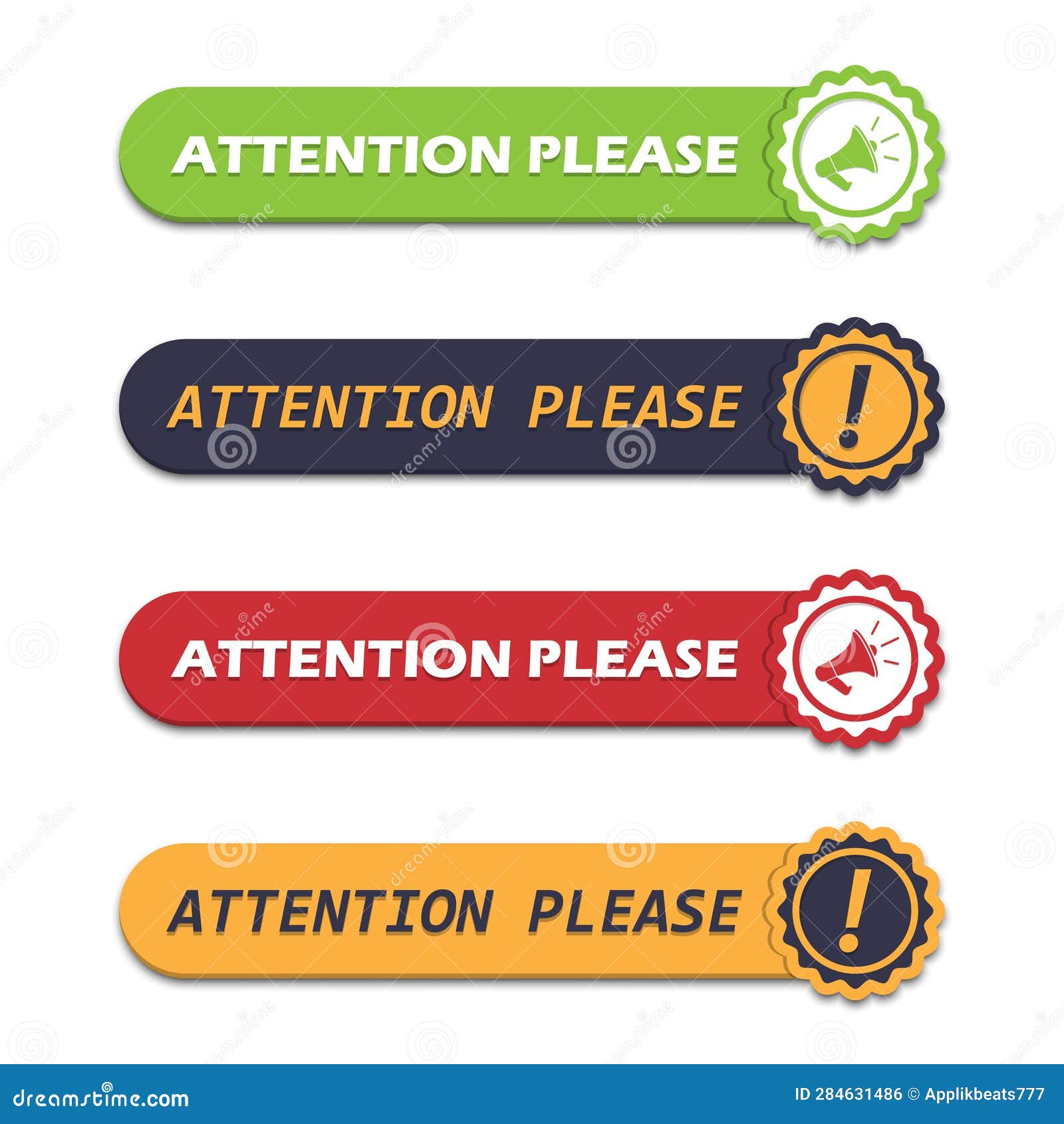 Set of Attention Please Badges with Megaphone and Exclamation Mark Icon ...
