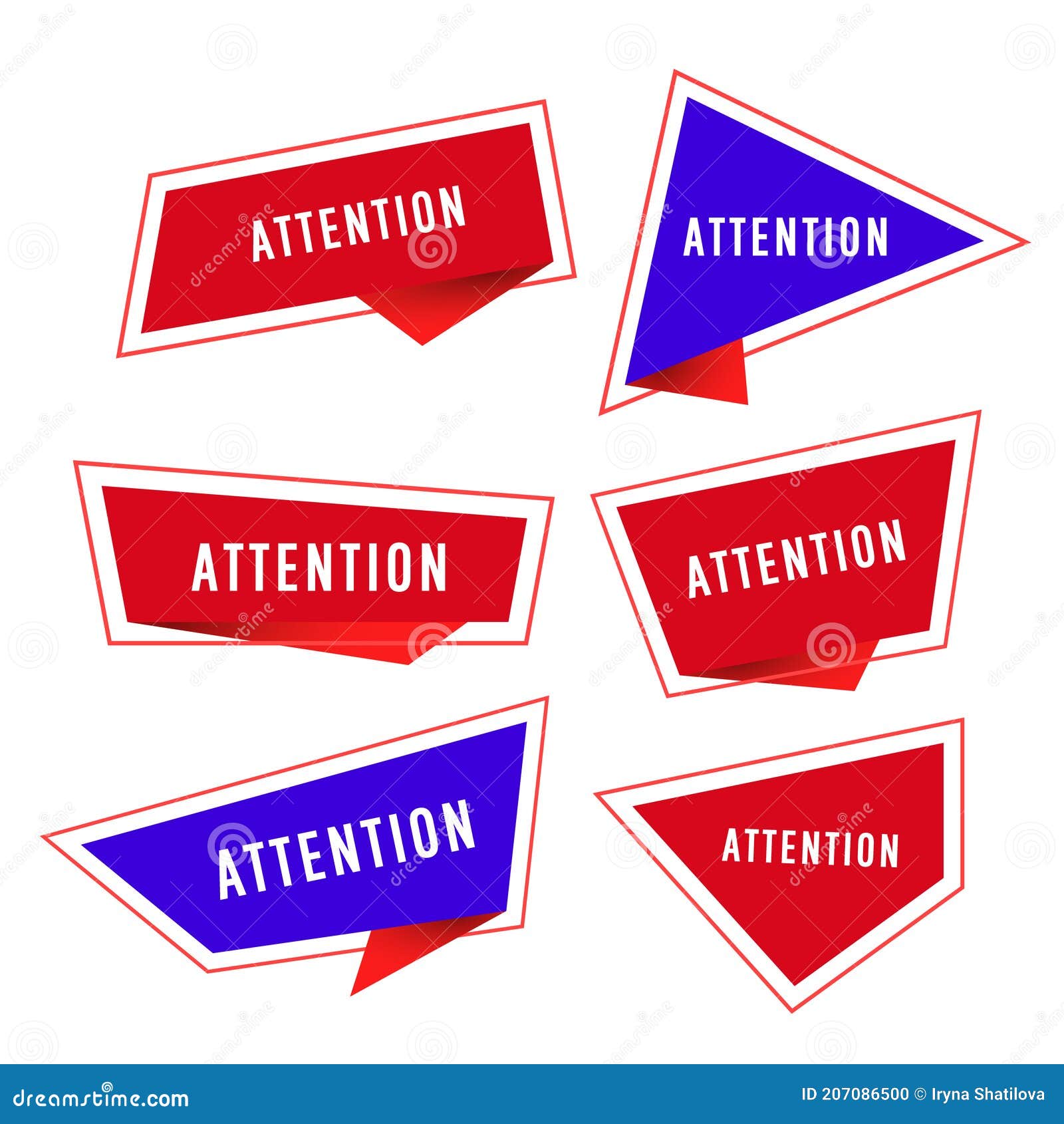 Set of Attention Text Origami Stickers Template in a Flat Design Stock ...