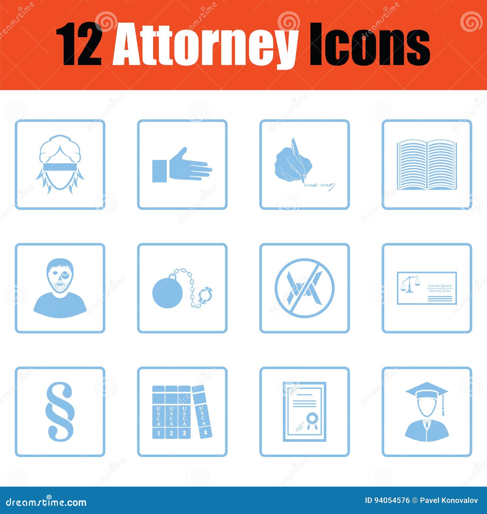 Set of attorney icons stock vector. Illustration of paragraph - 94054576