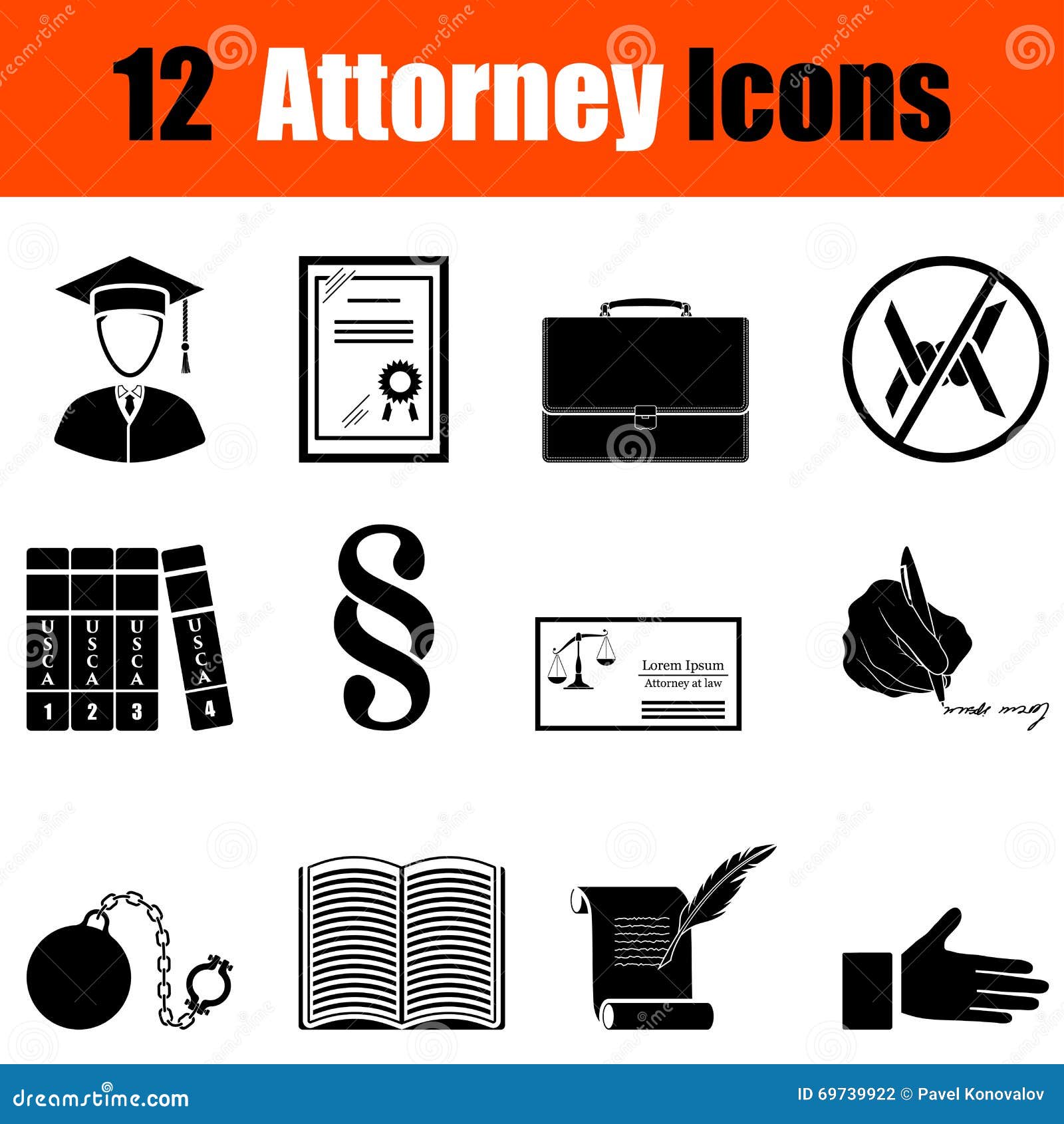 Set of attorney icons stock vector. Illustration of diploma - 69739922