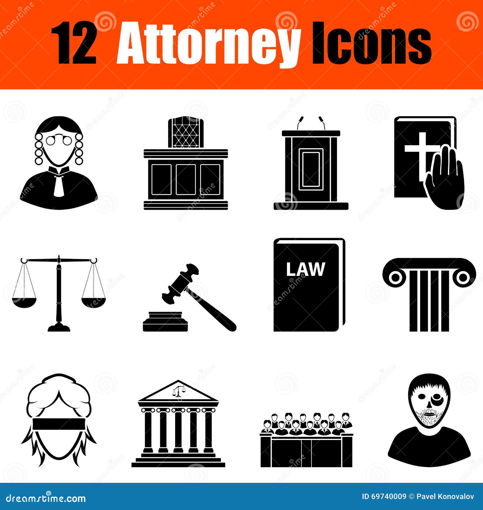 Set of attorney icons stock vector. Illustration of document - 69740009