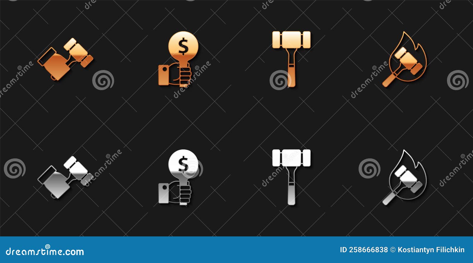 Set Auction Hammer, Hand Holding Auction Paddle, and Icon. Vector Stock ...