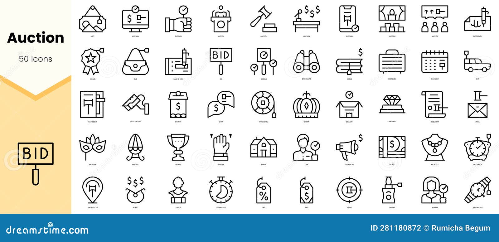 Set of Auction Icons. Simple Line Art Style Icons Pack Stock Vector ...