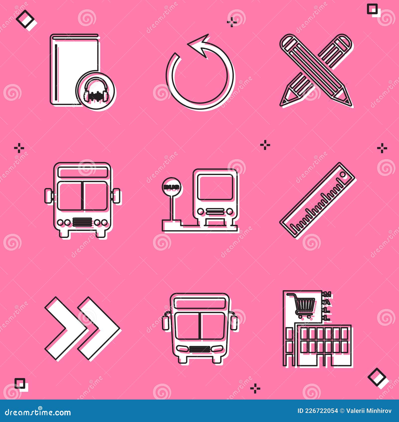 Set Audio Book, Refresh, Crossed Pencil, Bus, Stop, Ruler, Arrow and ... Set Audio Book, Refresh, Crossed Pencil, Bus, Stop, Ruler, Arrow and ...