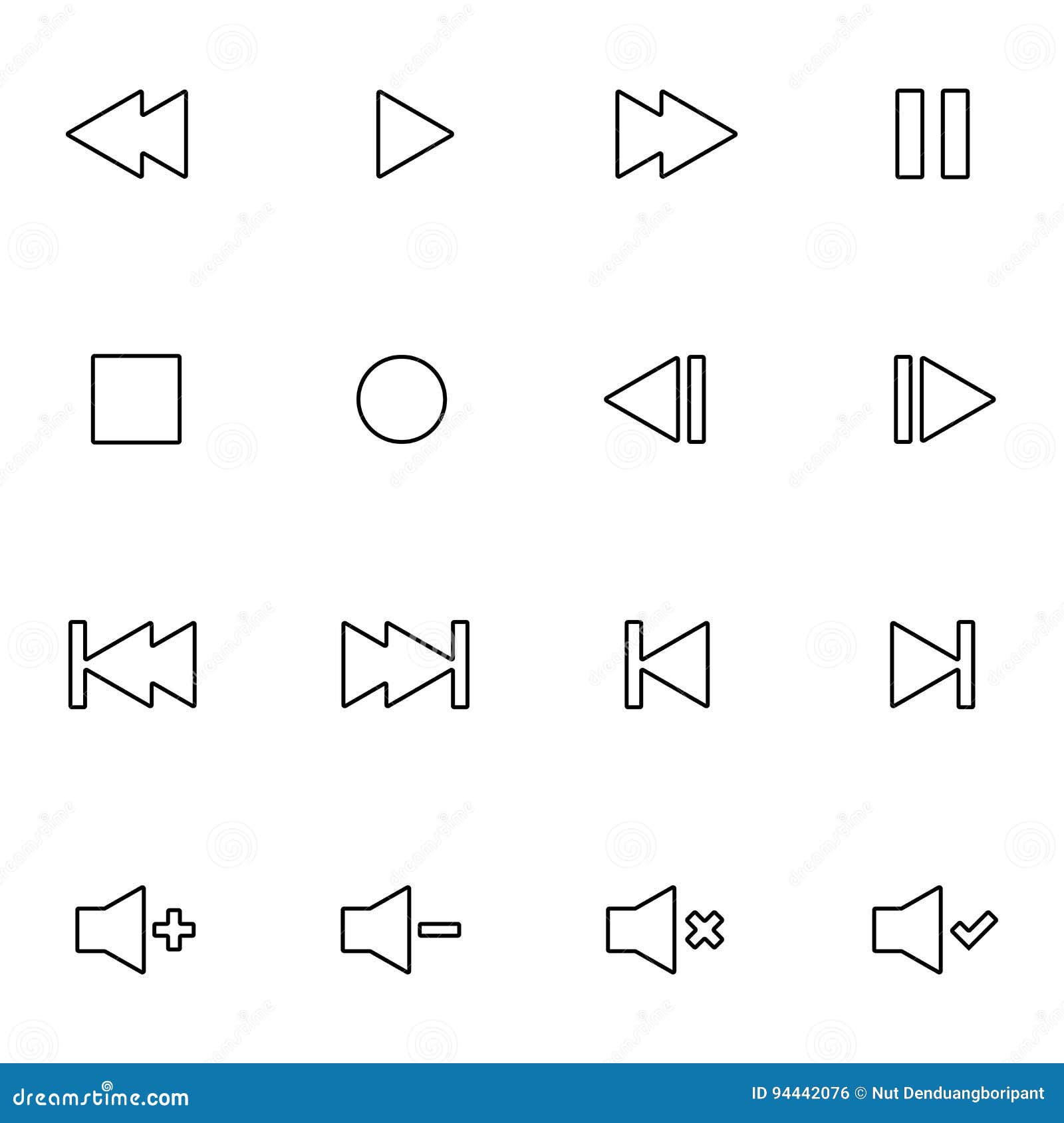 Set of Audio Video Control Line Icon Stock Vector - Illustration of ...