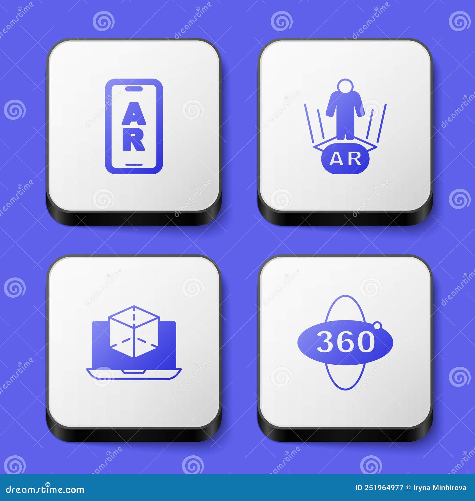 Set Augmented Reality AR, 3d Modeling and 360 Degree View Icon. White ...