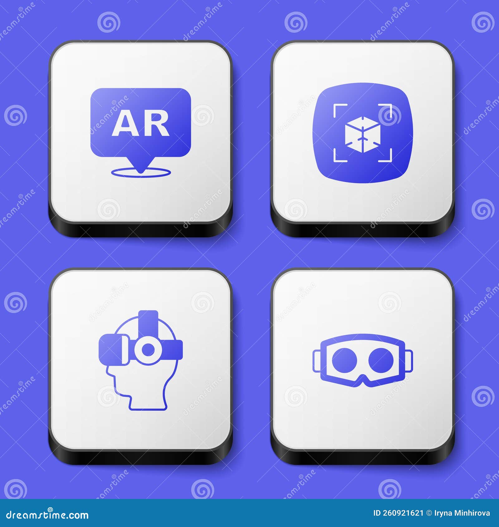 Set Augmented Reality AR, 3d Modeling, Virtual Glasses and Icon. White ...