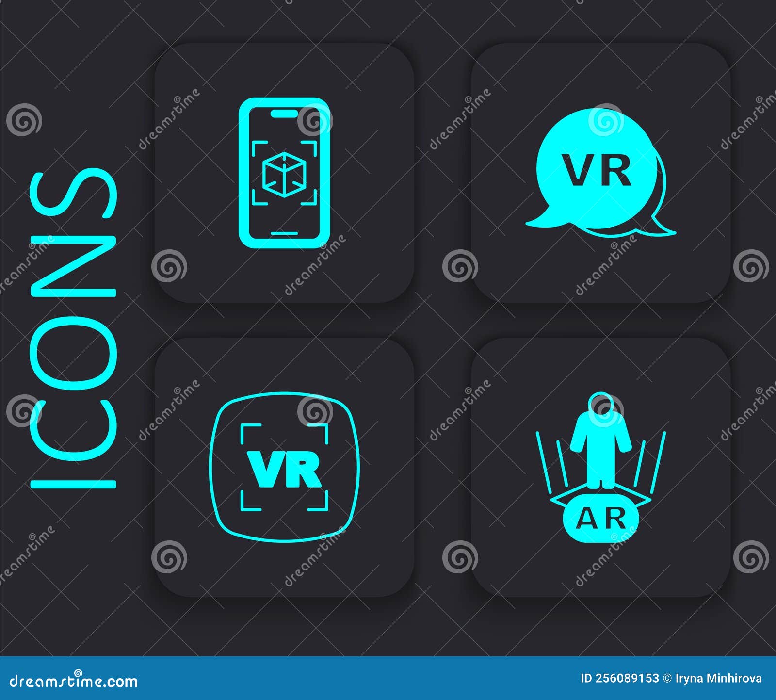 Set Augmented Reality AR, 3d Modeling, Virtual and Icon. Black Square ...