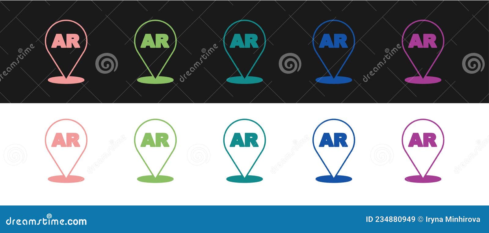 Set Augmented Reality AR Icon Isolated on Black and White Background ...