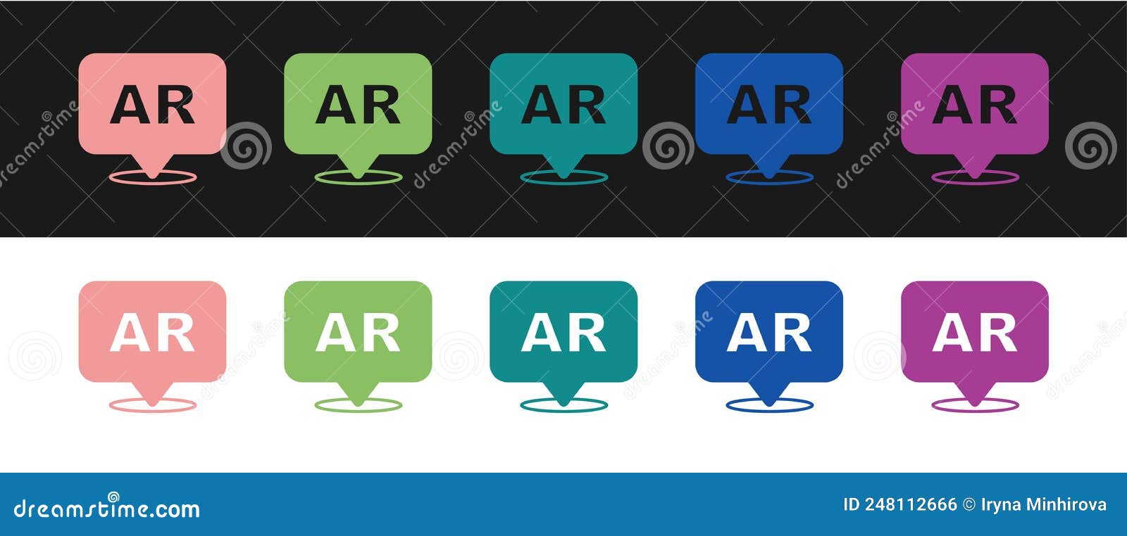 Set Augmented Reality AR Icon Isolated on Black and White Background ...