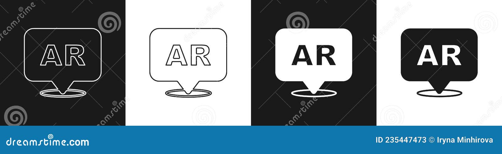 Set Augmented Reality AR Icon Isolated on Black and White Background ...