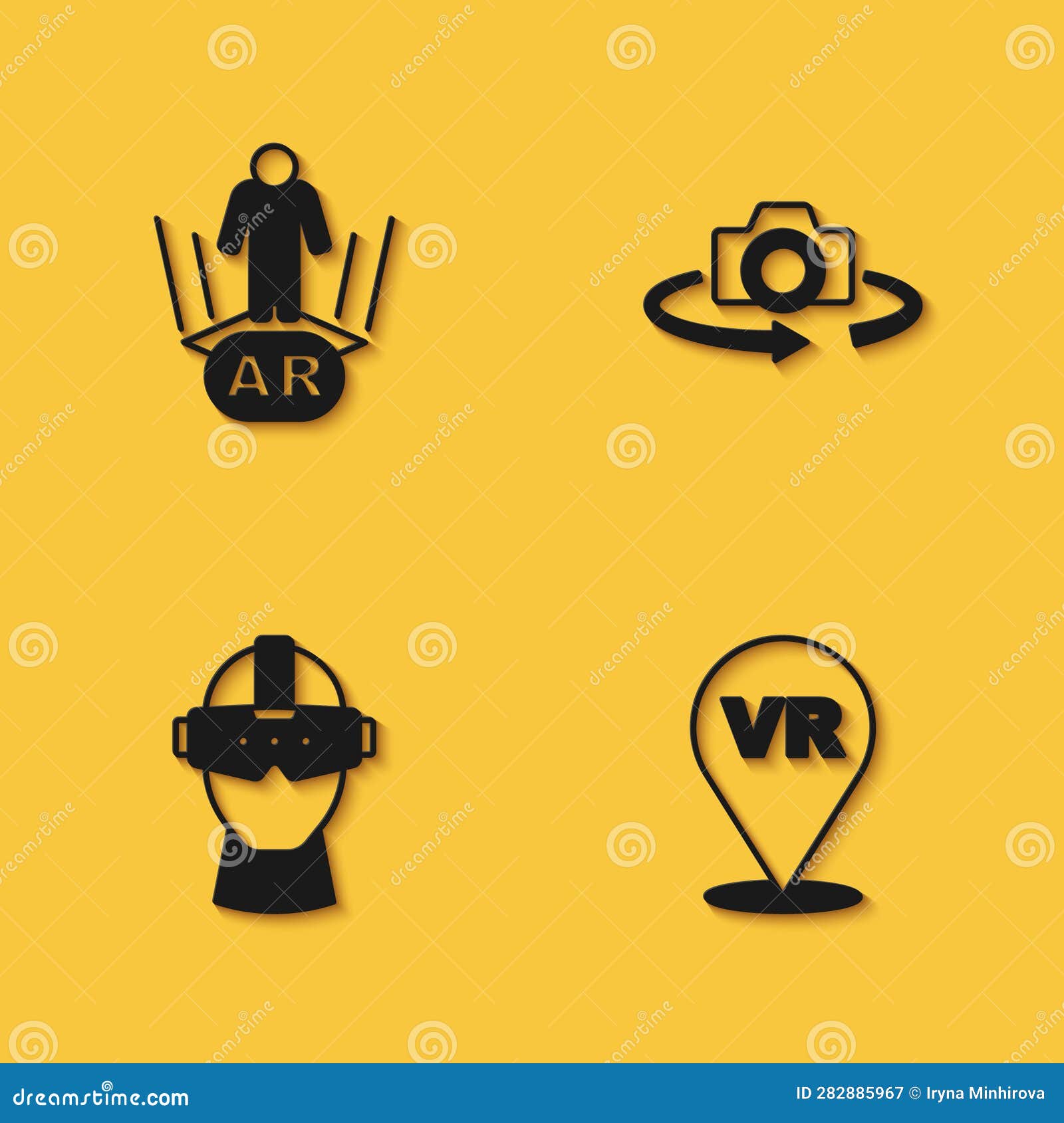 Set Augmented Reality AR, Virtual, Glasses and 360 Degree View Icon ...