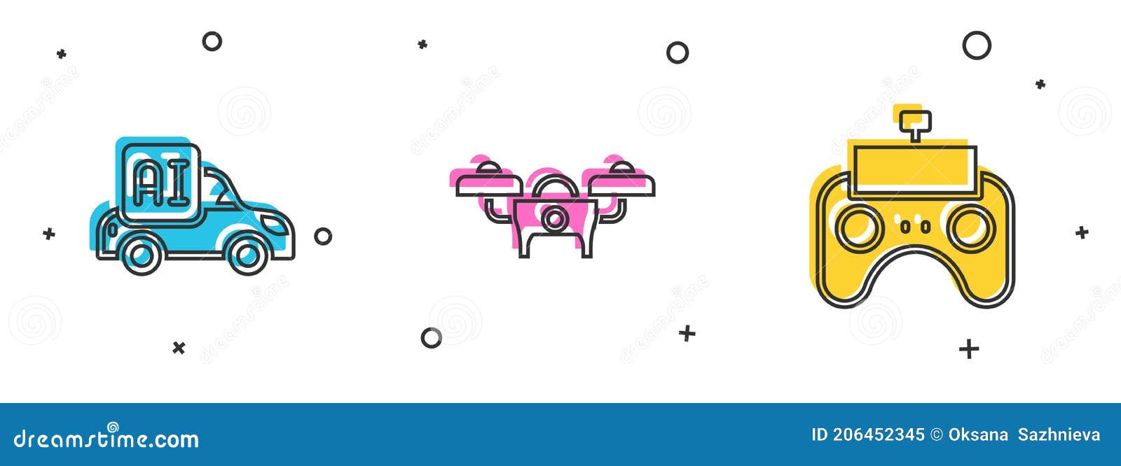 Set Autonomous Smart Car, Drone and Remote Control Icon. Vector Stock ...