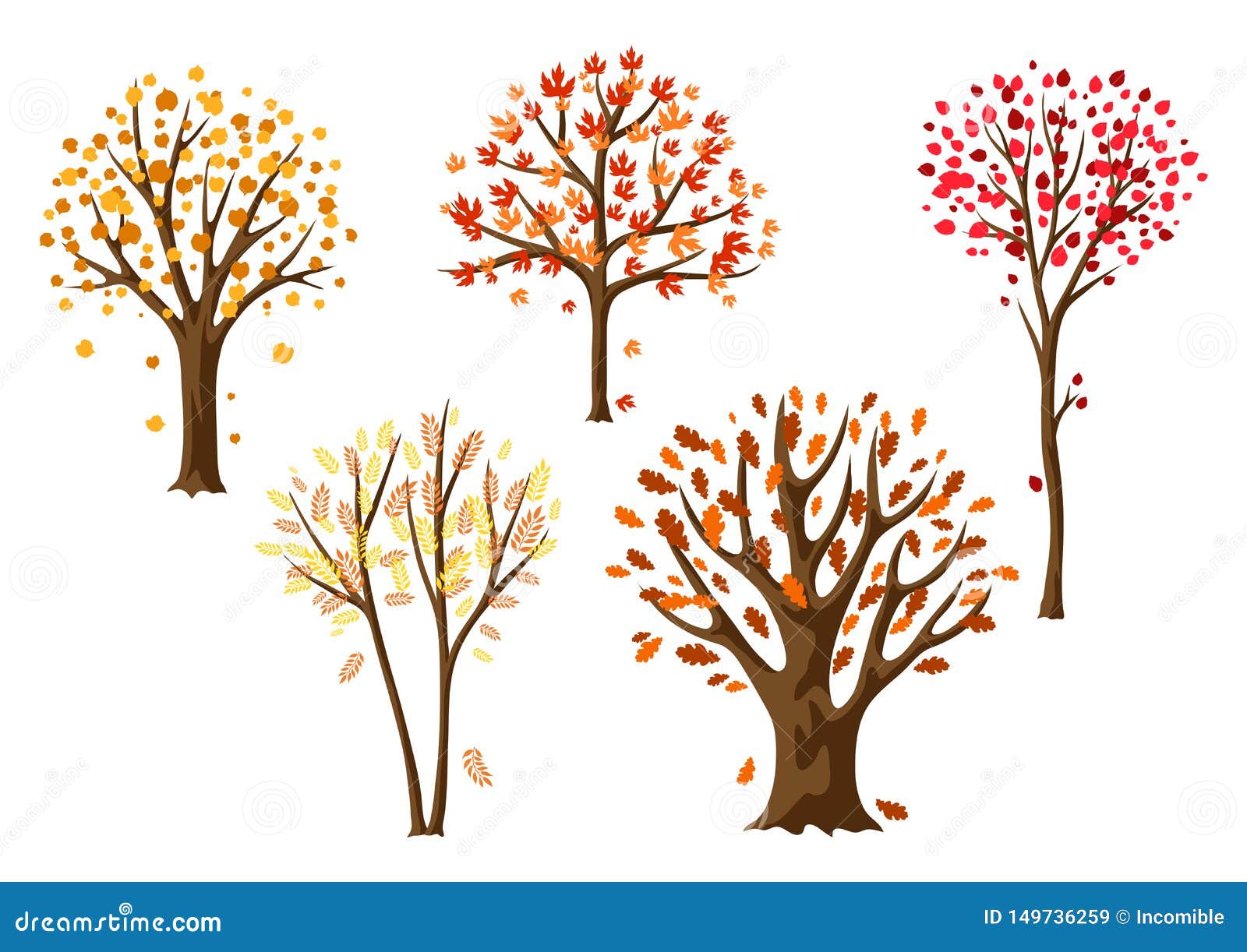 Set of Autumn Abstract Stylized Trees. Stock Vector - Illustration of ...