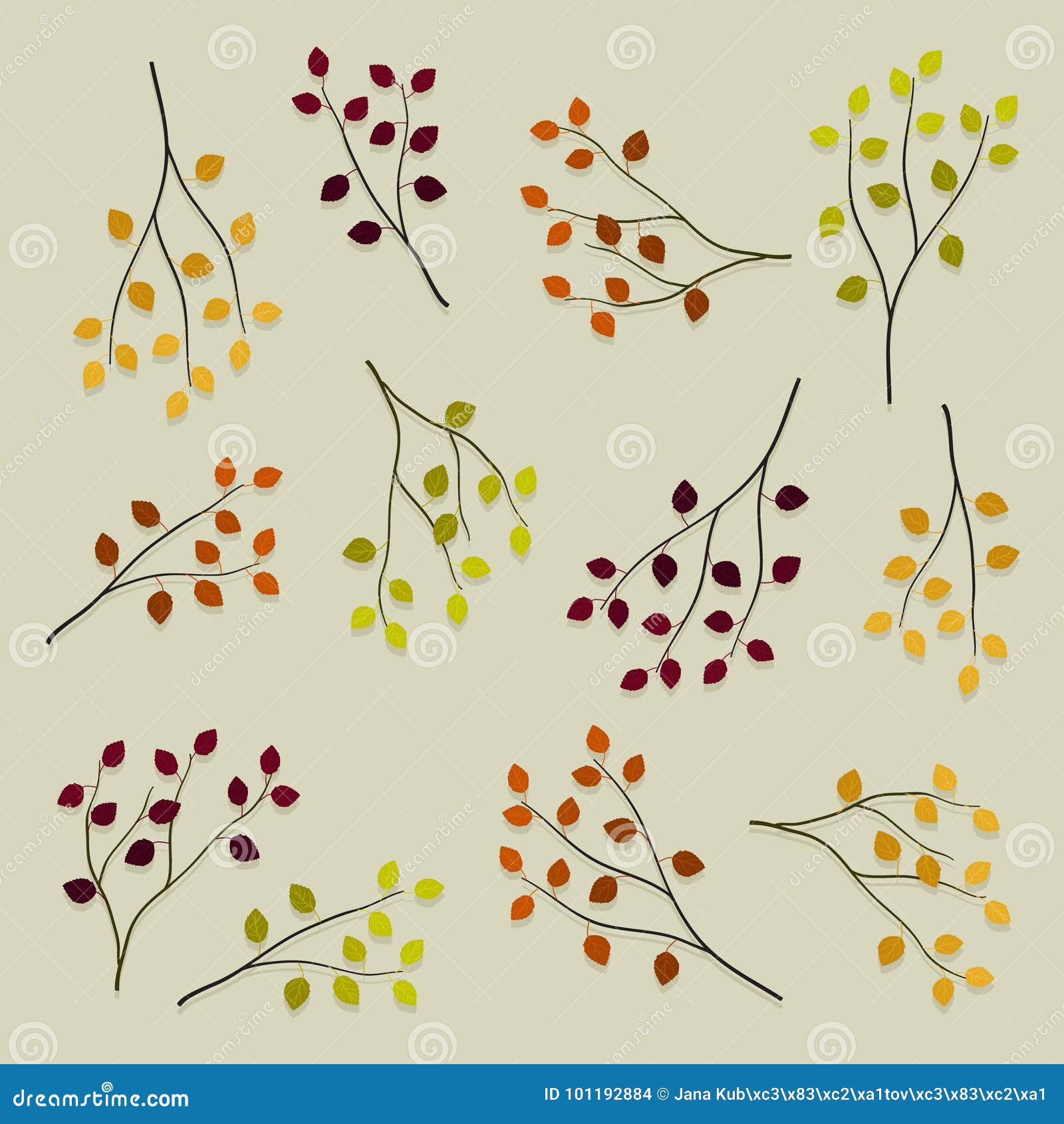 Set of autumn branches stock vector. Illustration of tree - 101192884