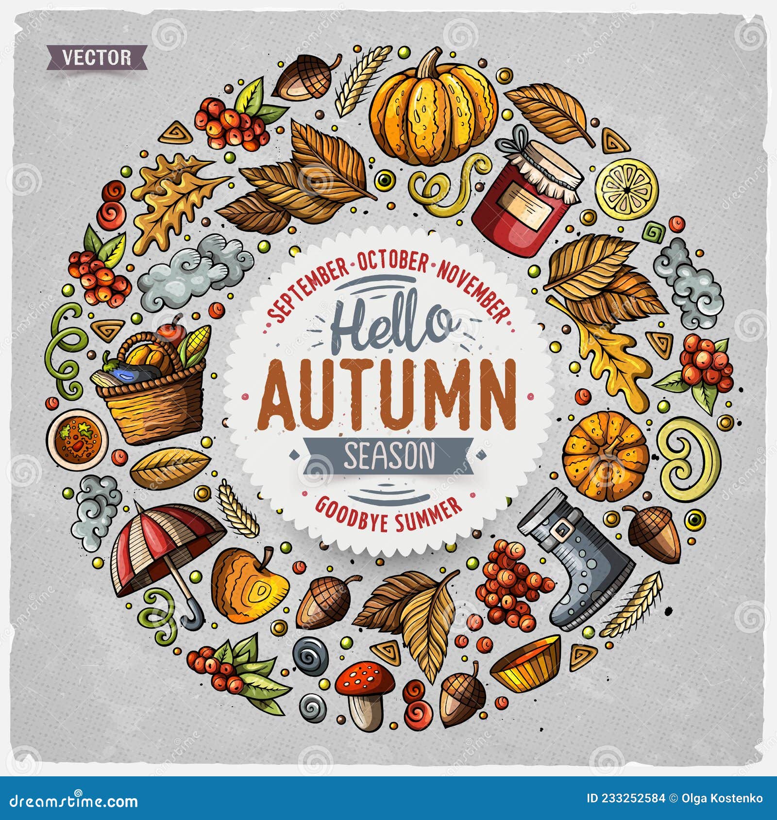 Set of Autumn Cartoon Doodle Objects, Symbols and Items Stock Vector ...