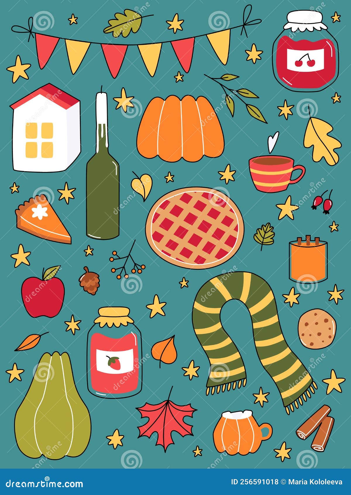 Set Autumn Elements. Cozy Warm Fall. Cute Cottagecore Symbols Stock ...