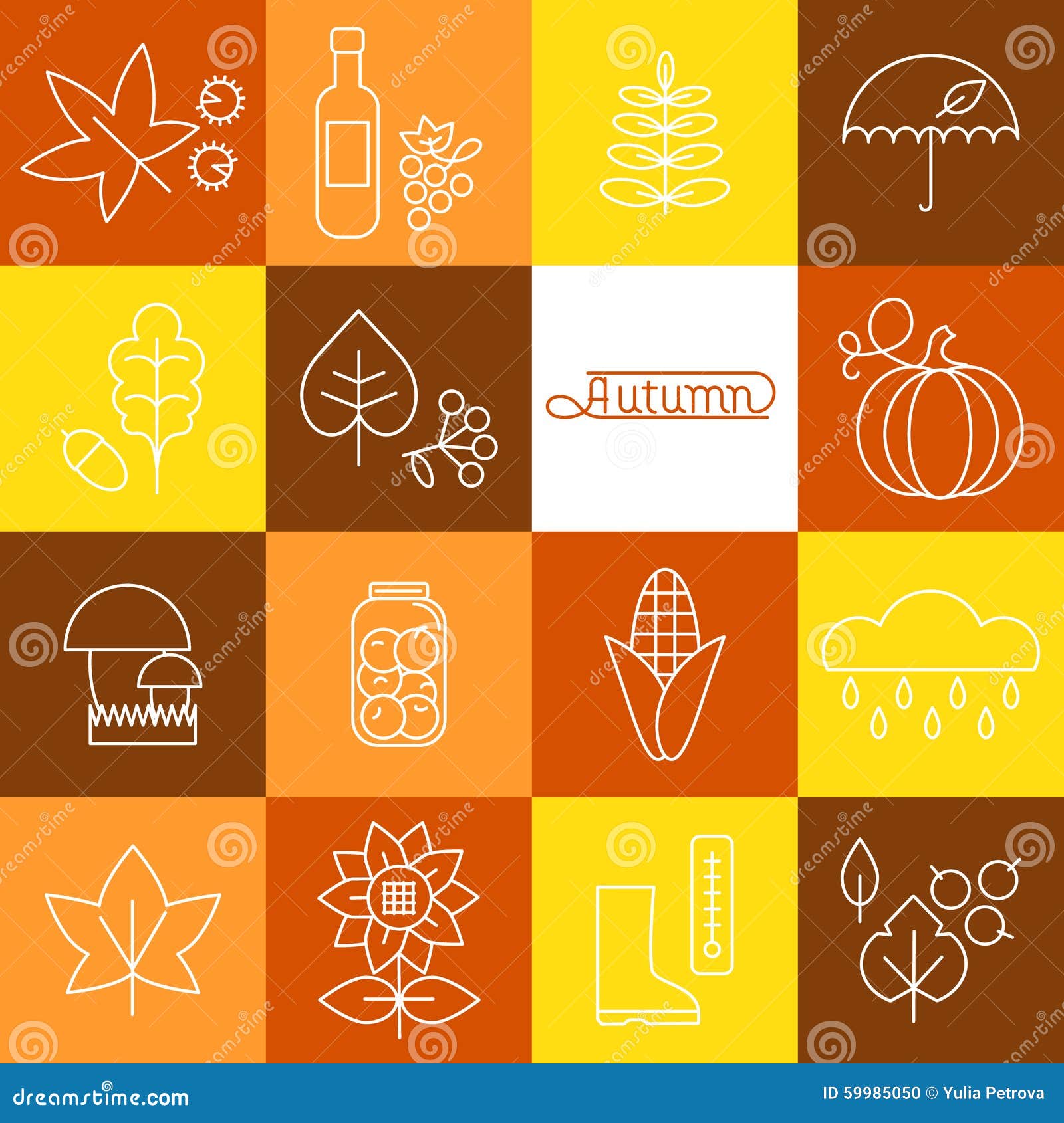 Set of autumn elements. stock vector. Illustration of line - 59985050