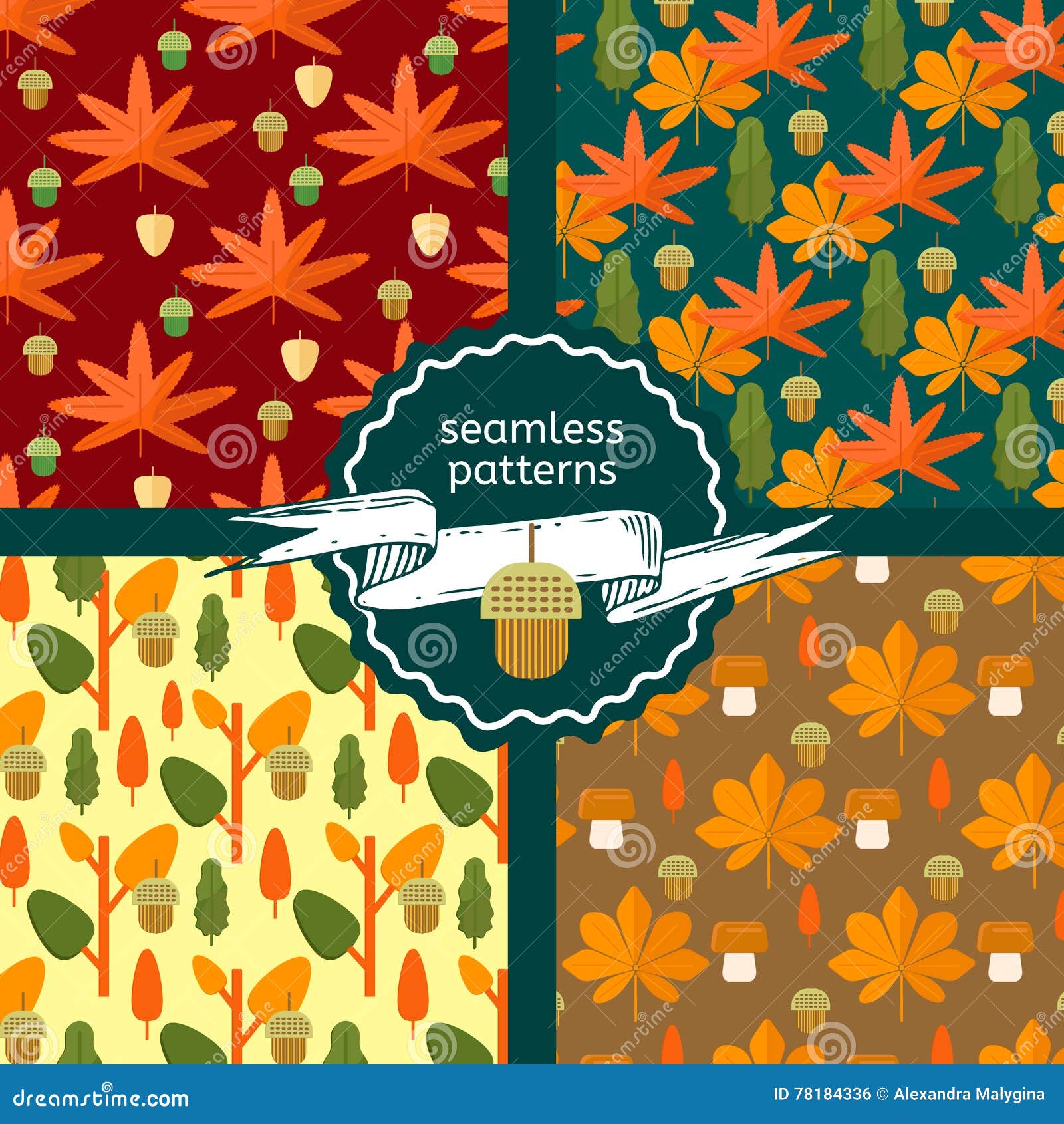 Set of Autumn Foliage Seamless Patterns Stock Vector - Illustration of ...